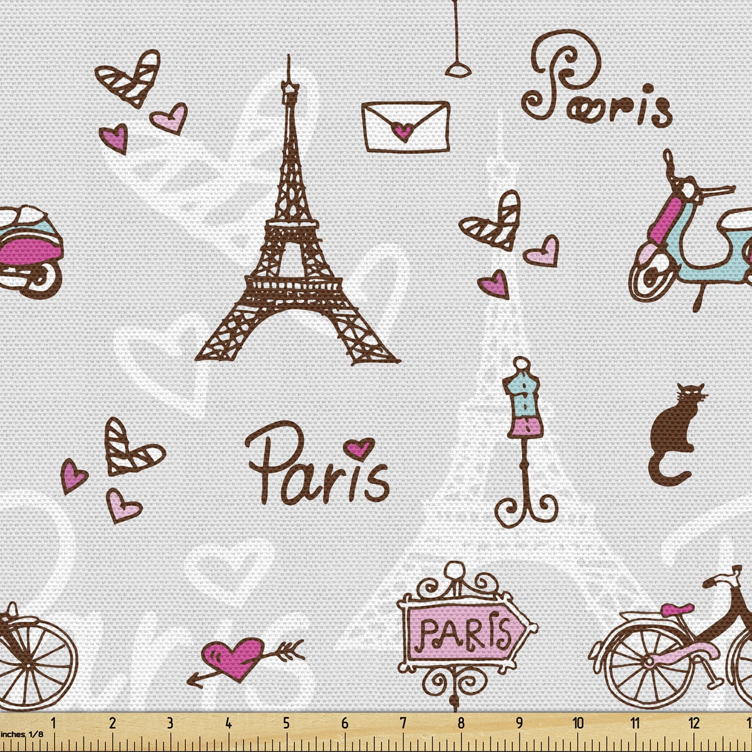 Ambesonne Paris Fabric by the Yard Upholstery, City of Love and Fashion ...