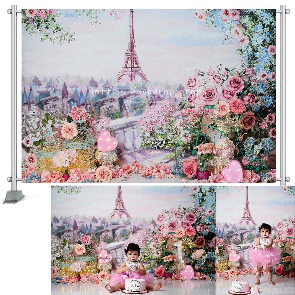 Paris Floral Backdrops Kids Baby Cake Smash Birthday Props Party ...