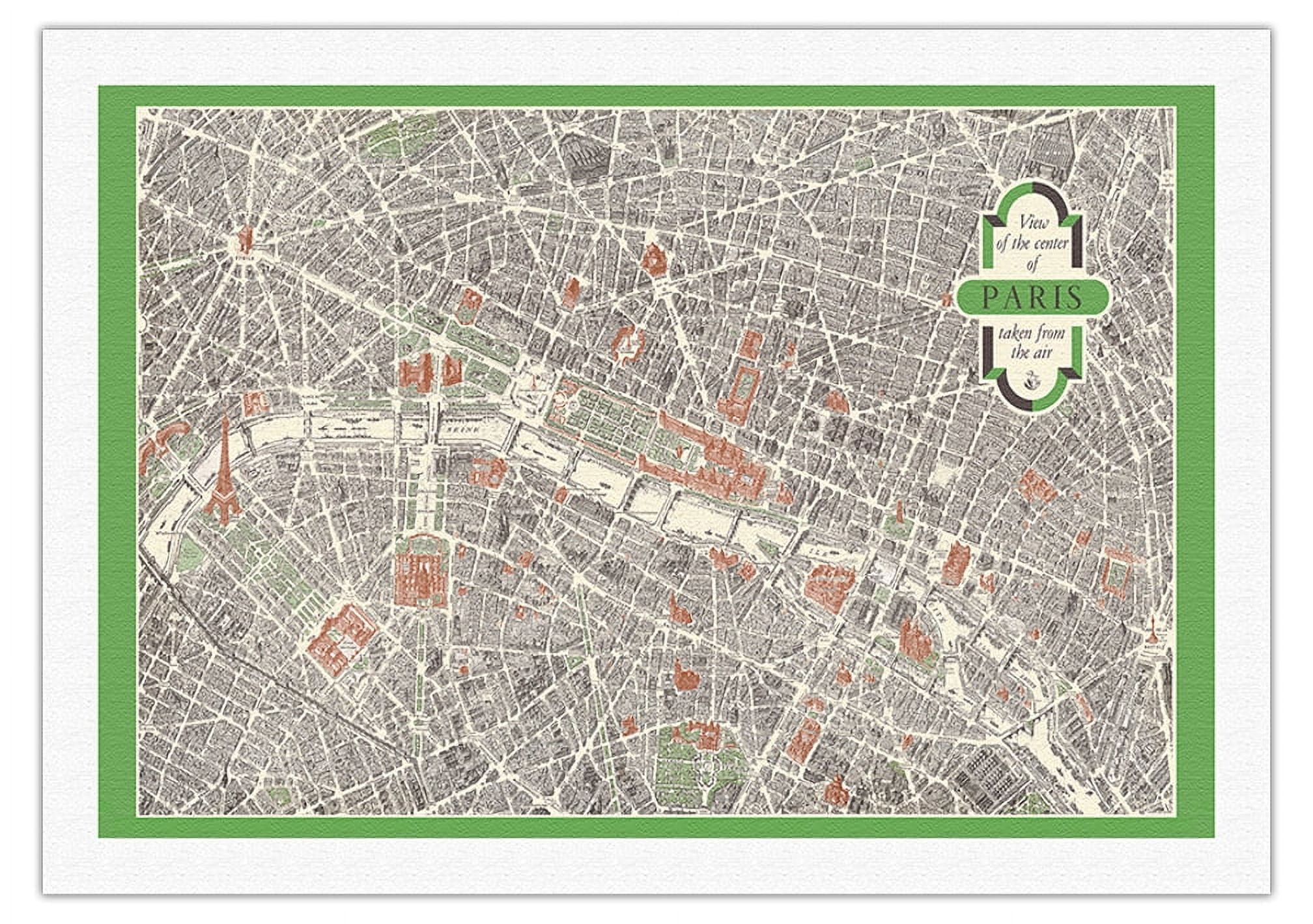 Paris France - Aerial View of The City Center Map - Vintage Colored ...
