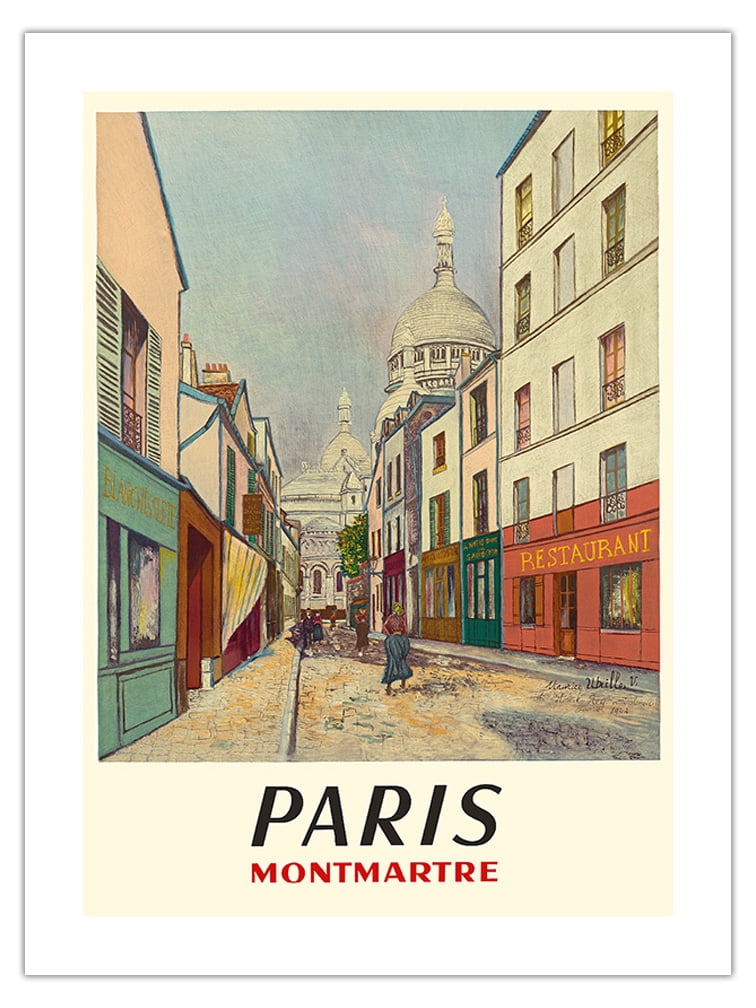 Paris France - Butte Montmartre - Basilica of the Sacré-Cœur - Vintage Travel Poster by Maurice ...