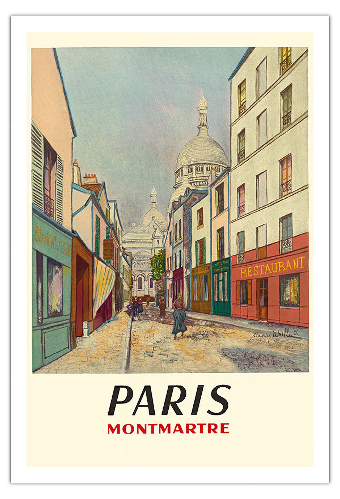 Paris France - Butte Montmartre - Basilica of the Sacré-Cœur - Vintage Travel Poster by Maurice ...