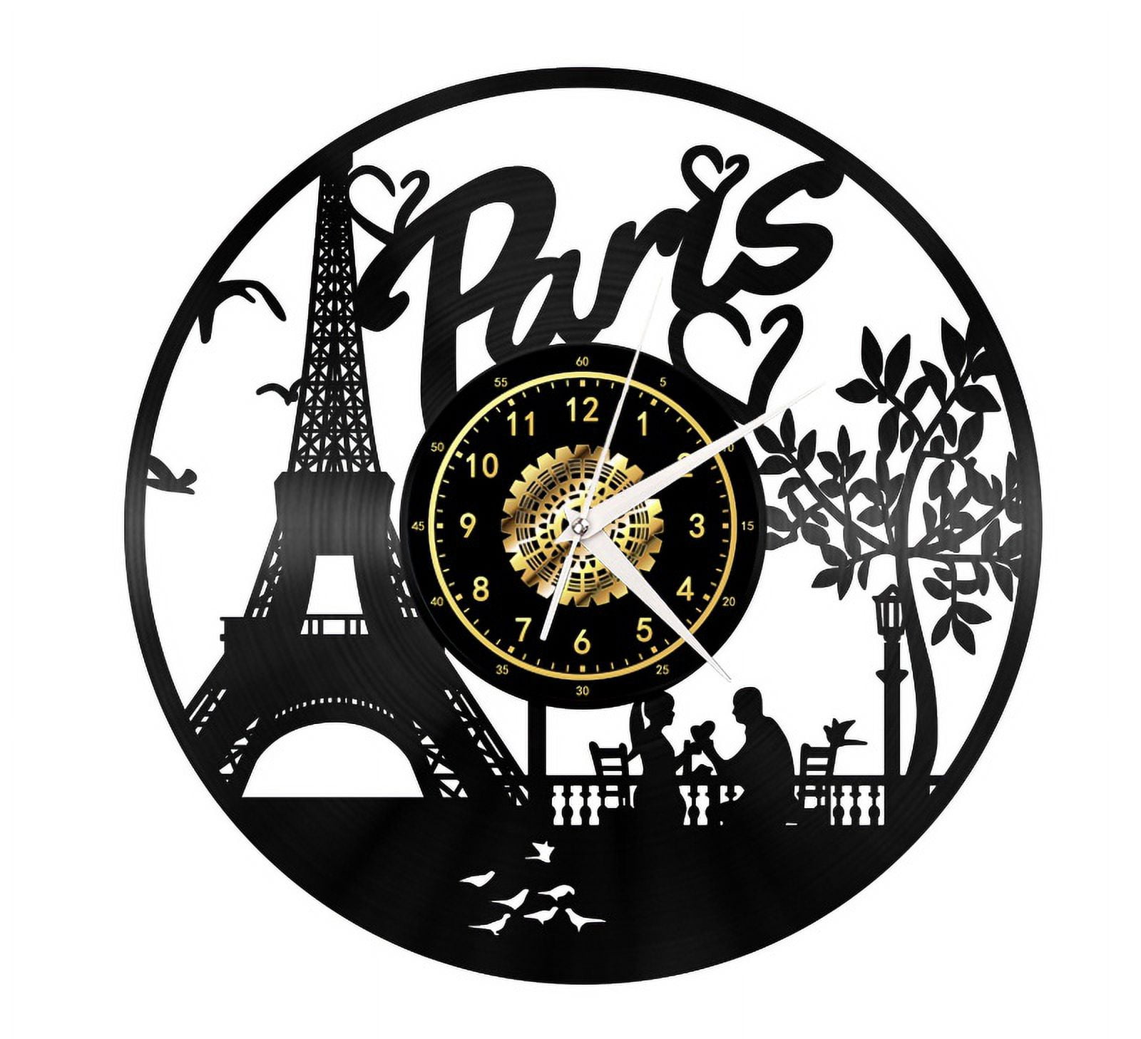 Paris France Cityscape Vintage Black Vinyl Record Wall Clock Wall Art ...