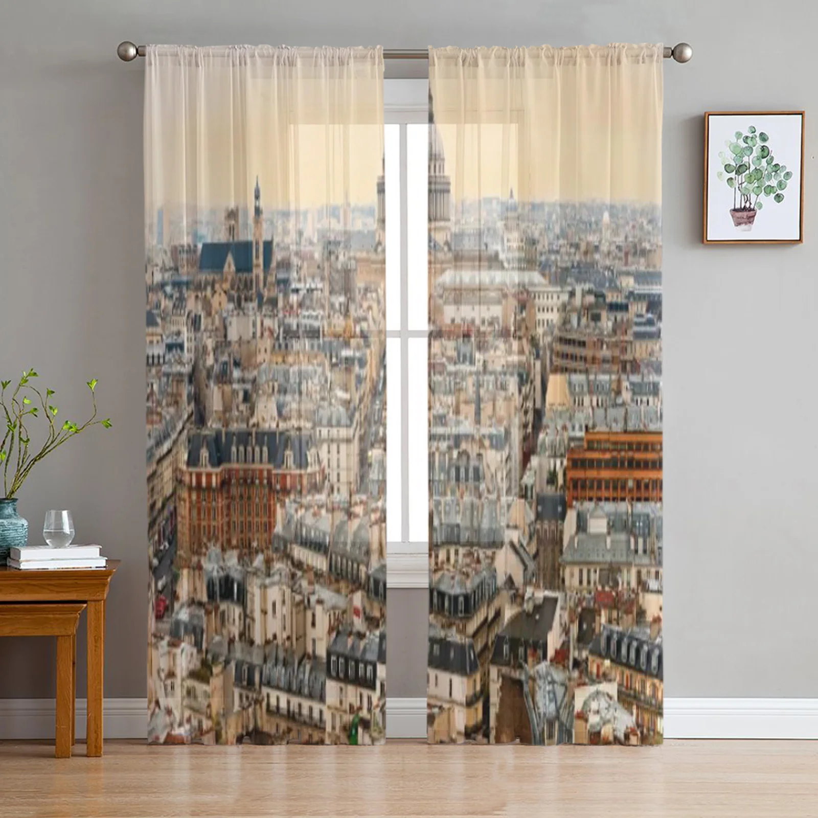 Paris France Cityscape With Eiffel Tower Sunset Chiffon Sheer Curtains ...