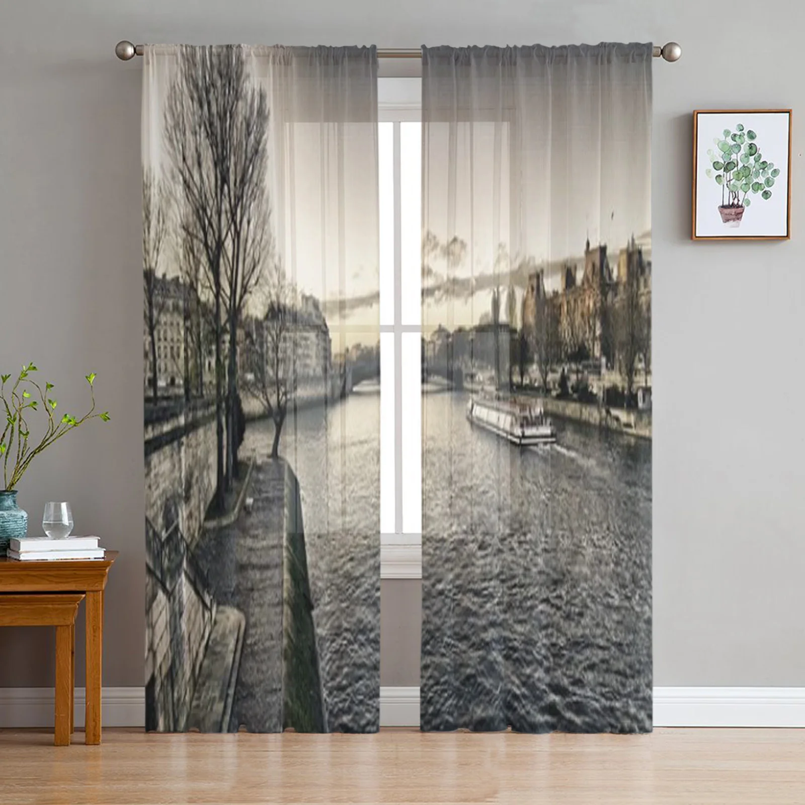 Paris France Cityscape With Eiffel Tower Sunset Chiffon Sheer Curtains ...