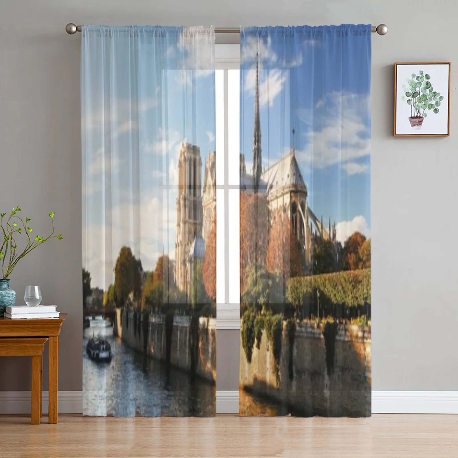 Paris France Cityscape With Eiffel Tower Sunset Chiffon Sheer Curtains ...