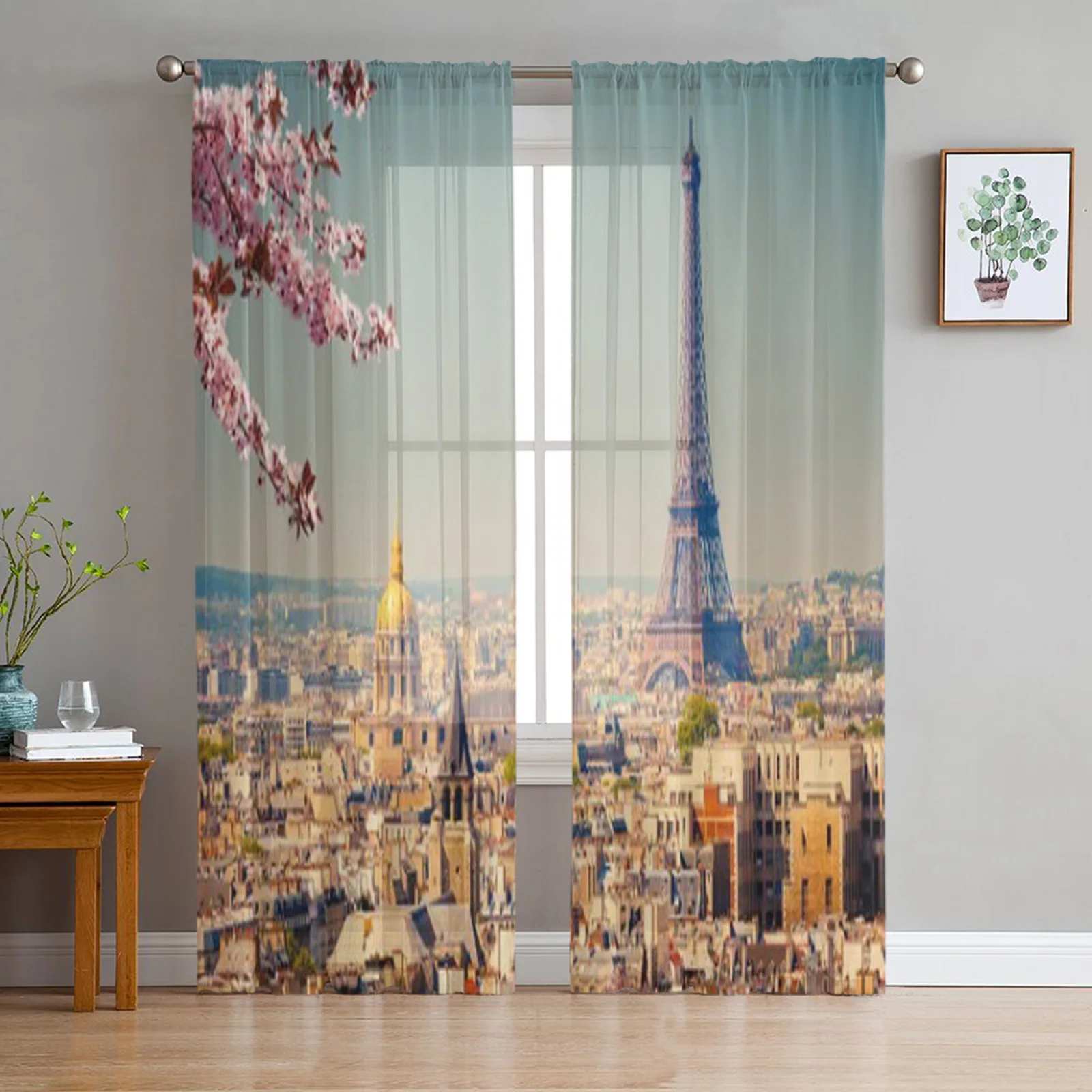 Paris France Cityscape With Eiffel Tower Sunset Chiffon Sheer Curtains ...