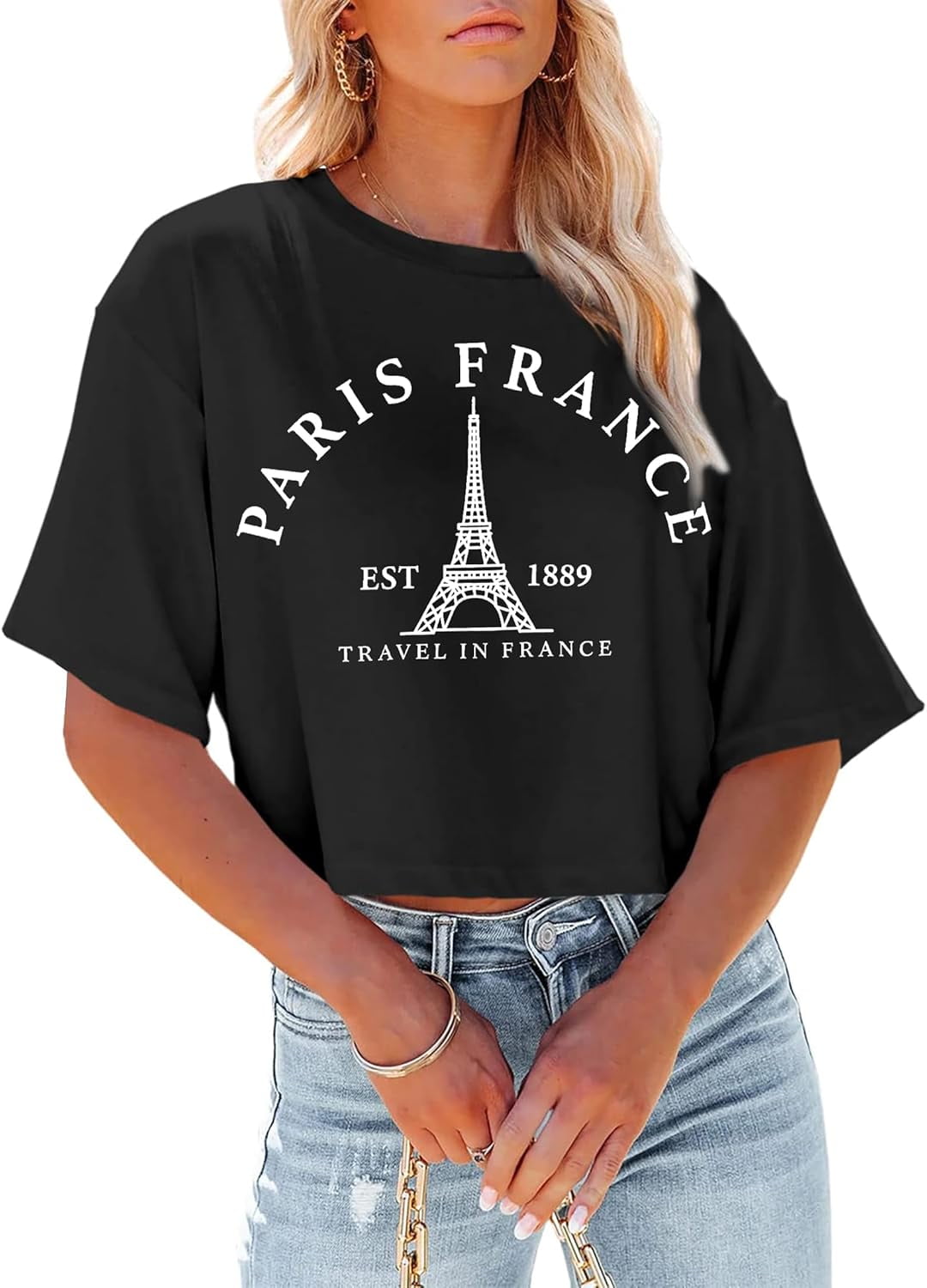 Paris France Crop Tops for Women Eiffel Tower Graphic Shirts Girls Trip ...