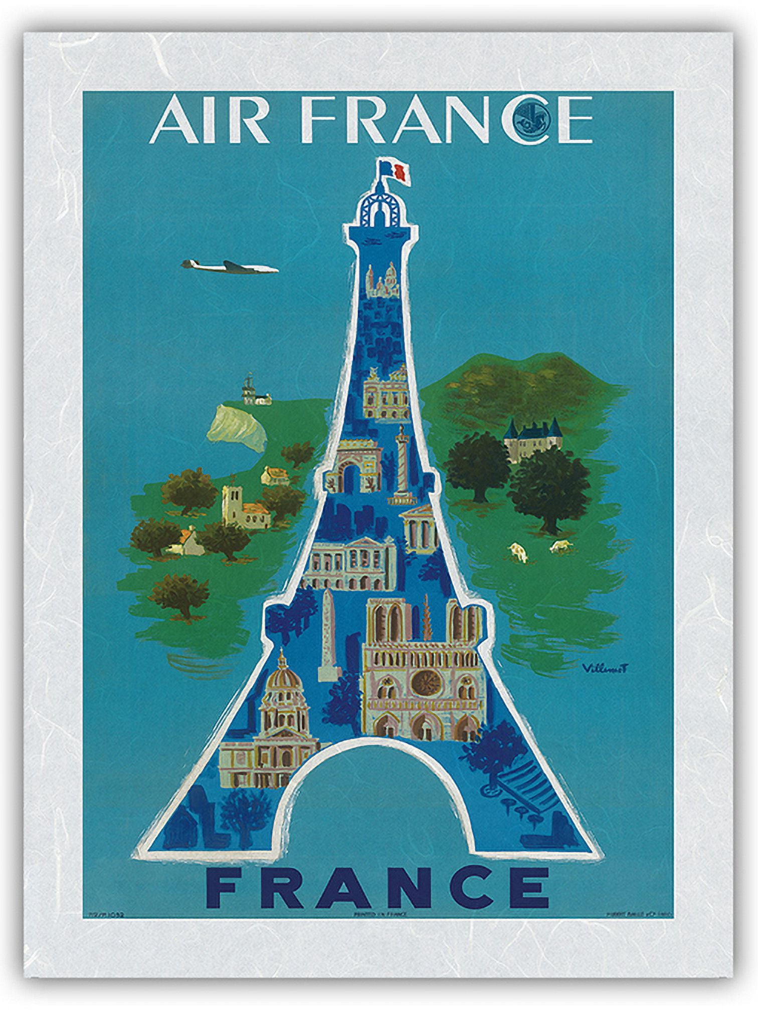 Paris France - Eiffel Tower - Vintage Airline Travel Poster by Bernard ...
