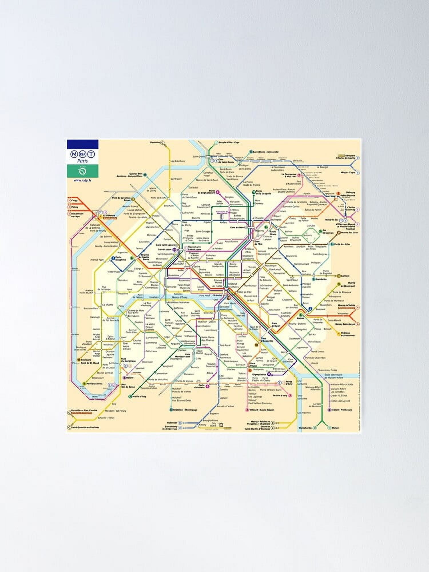 Paris, France Metro Subway Tube Underground Map Poster - Walmart.com