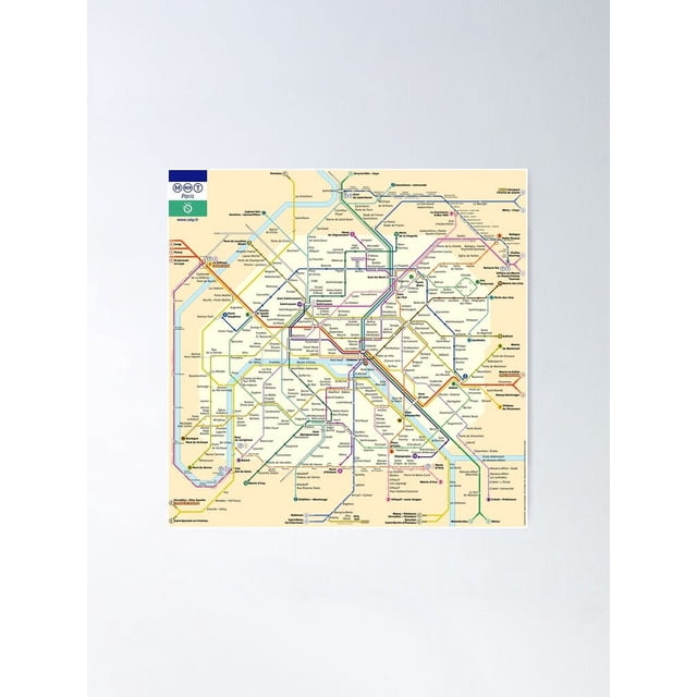 Paris, France Metro Subway Tube Underground Map Poster - Walmart.com