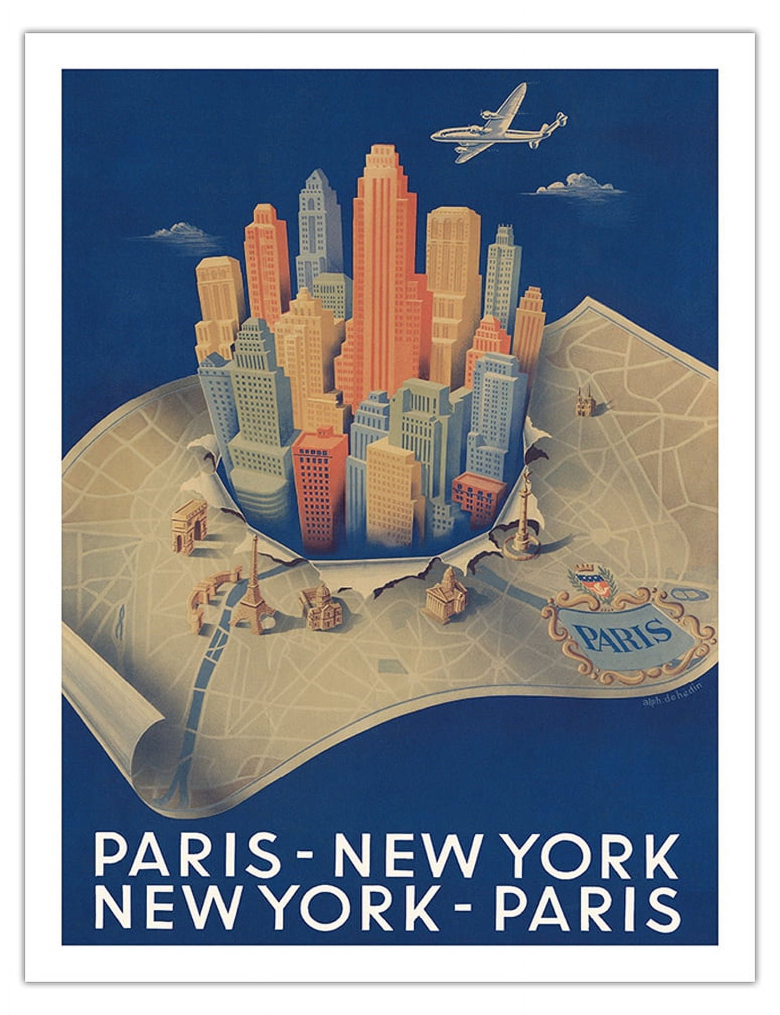 Paris France - New York City New York - Vintage Airline Travel Poster ...