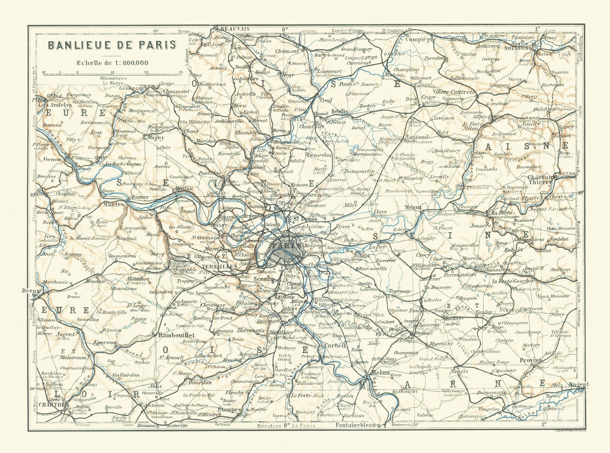 Historic Map - Paris France Suburbs - Baedeker 1911 - 30.96 x 23 ...