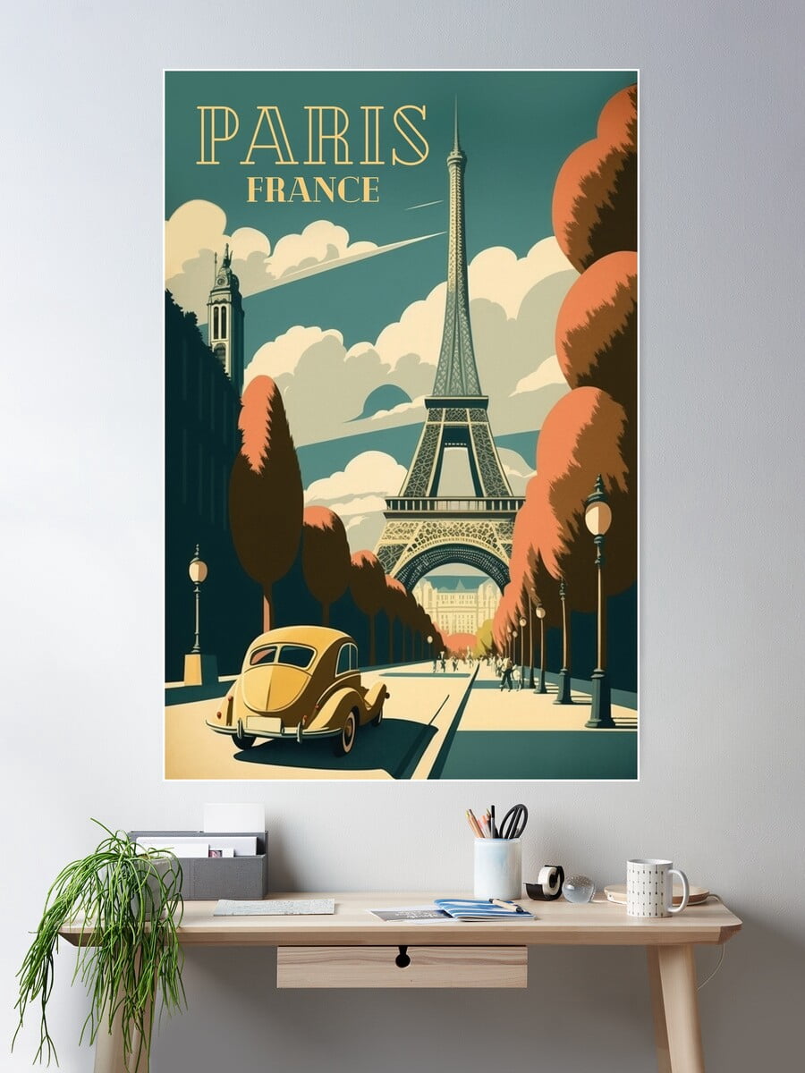 Paris France Vintage Travel Poster Eiffel Tower Retro Poster Wall Art ...