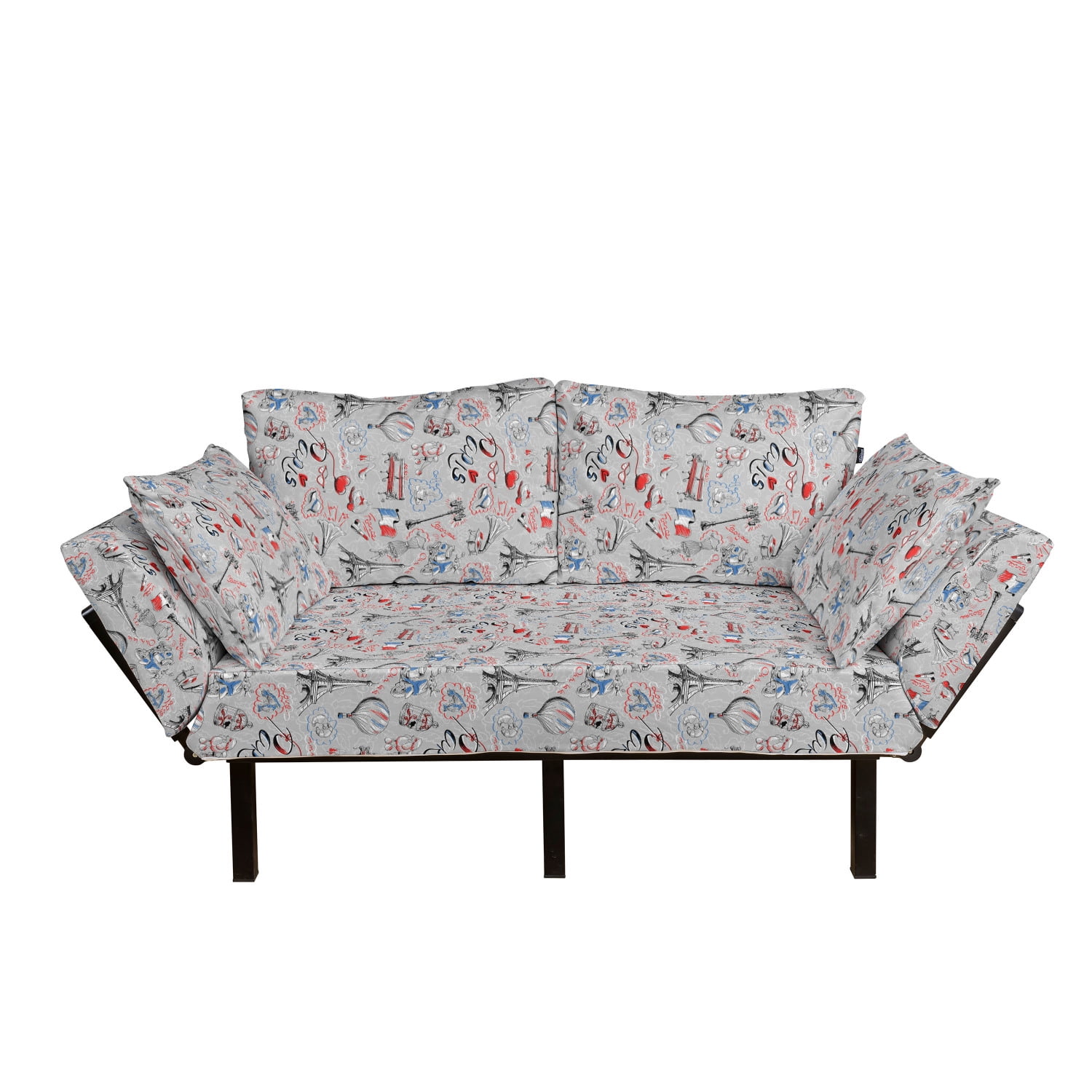 Paris Futon Couch, France Themed Image with French Flag Dogs Eiffel ...