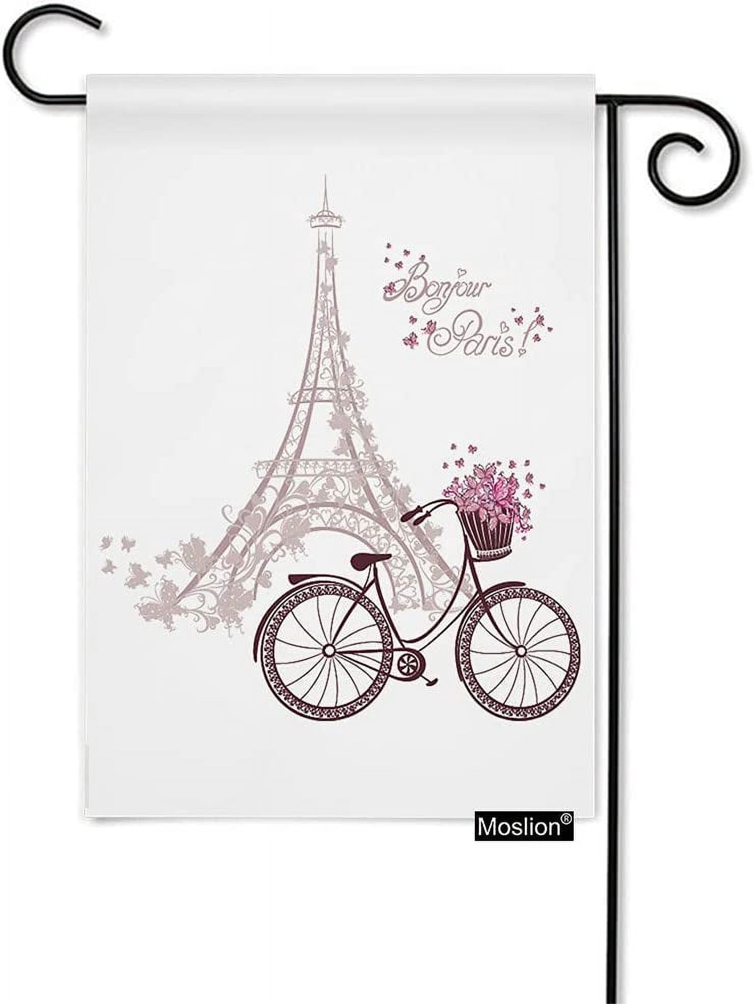 Paris Garden Flags Double Sided Vintage France Eiffel Tower Bicycle ...