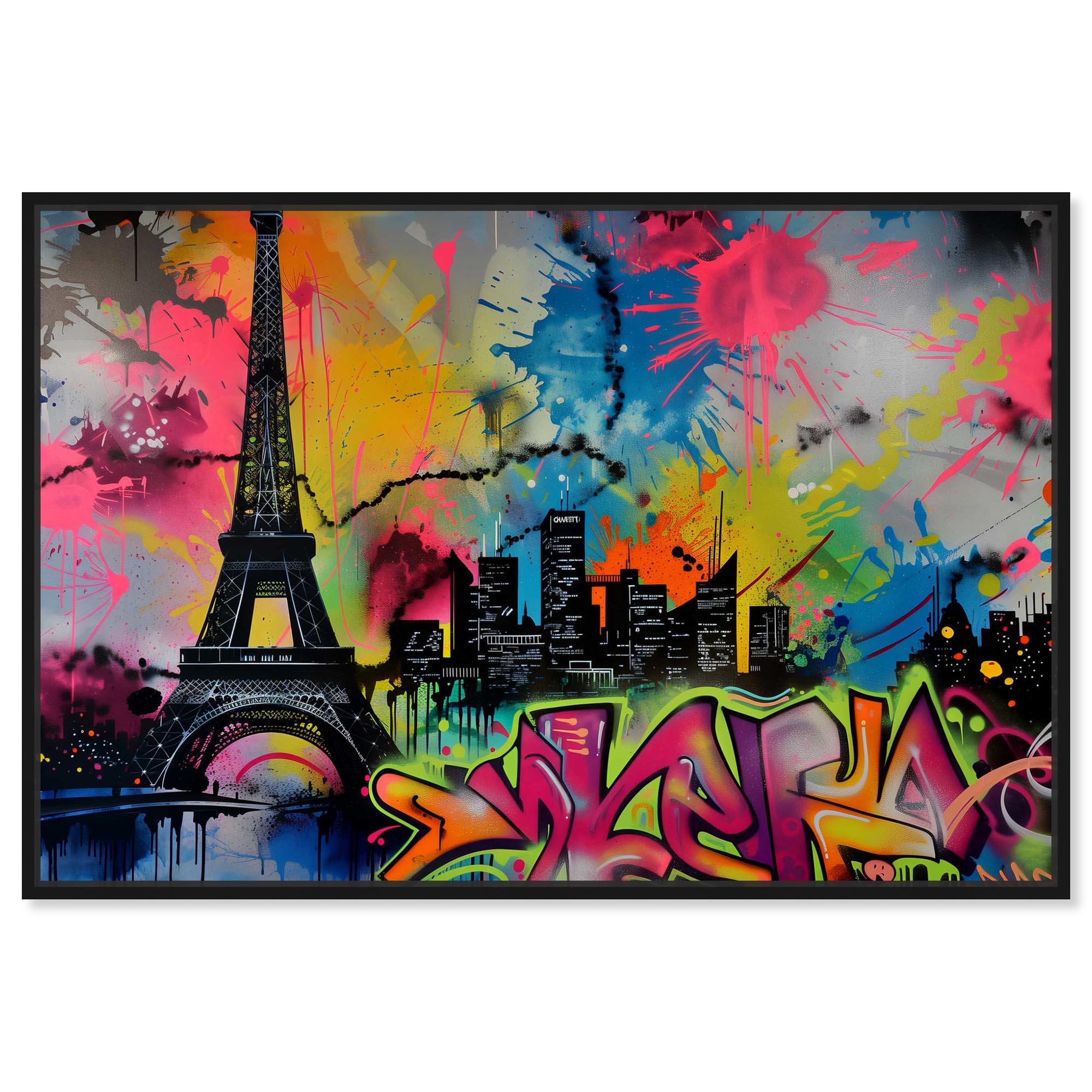 Paris Graffiti Style Canvas Mancave Art by Art Remedy, Black Frame, 15 ...