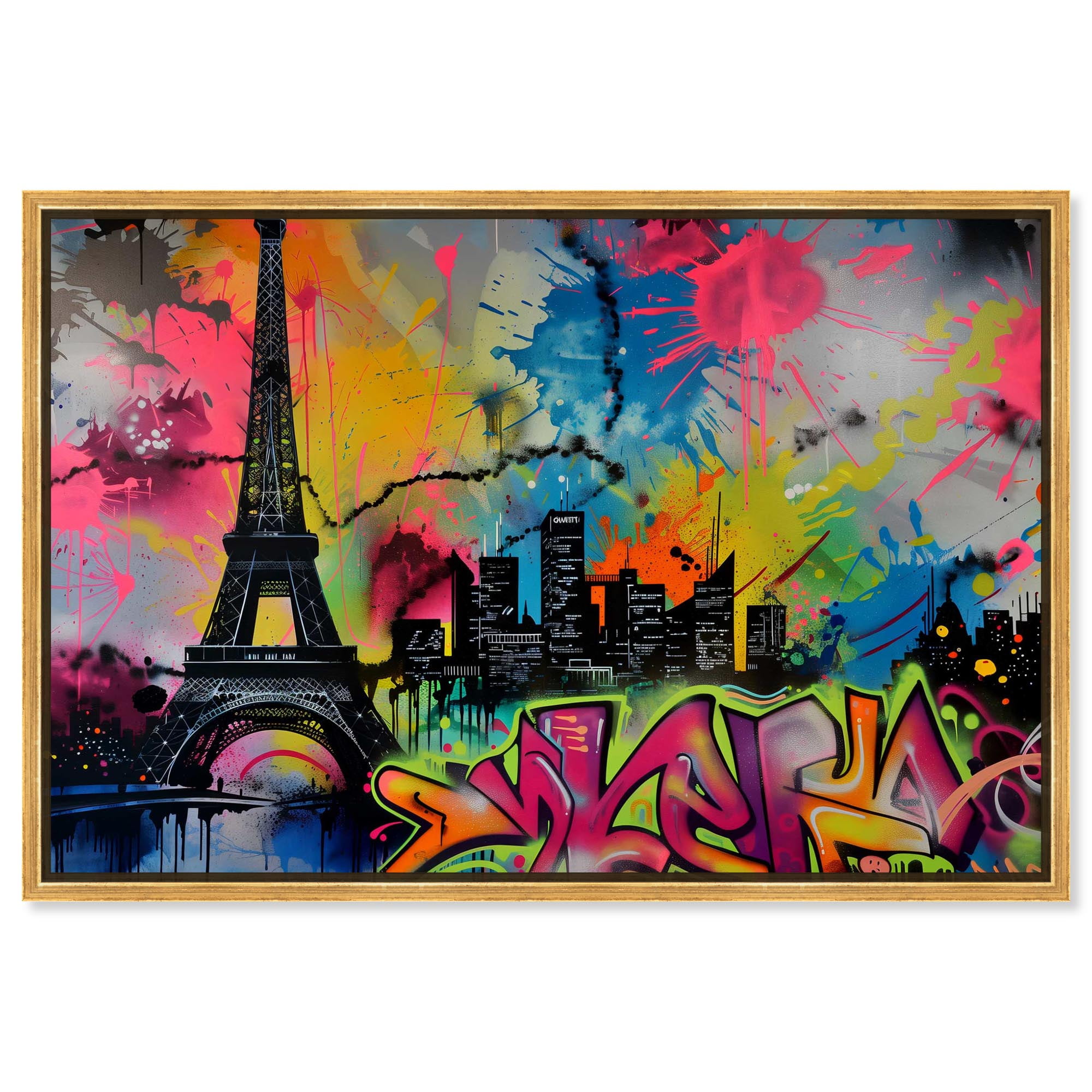 Paris Graffiti Style Canvas Mancave Art by Art Remedy, Gold Frame, 30 ...