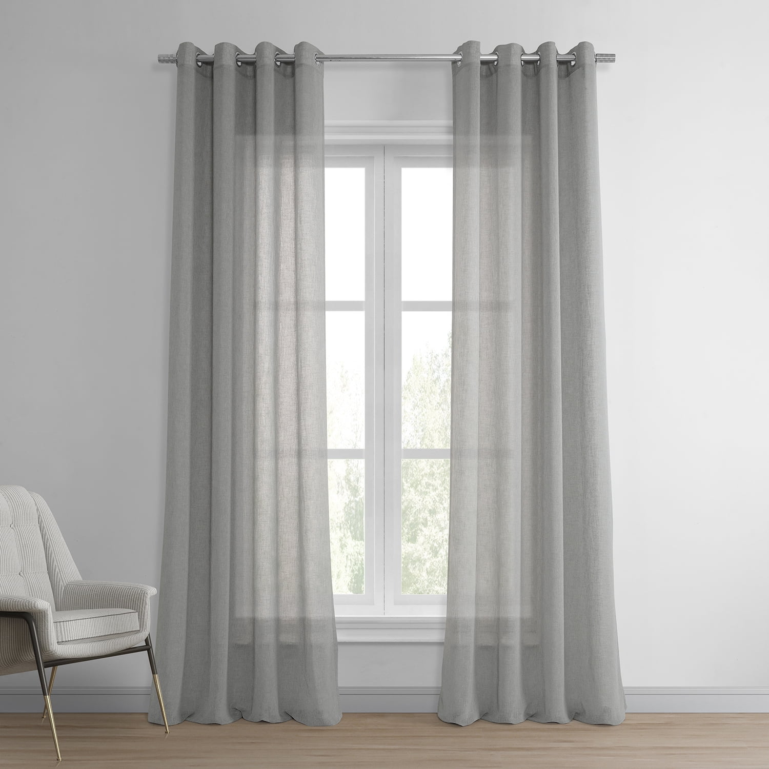 Paris Grey Grommet Solid Faux Linen Sheer Curtain (1 Panel), Paris Grey, 50W X 120L - Walmart.com