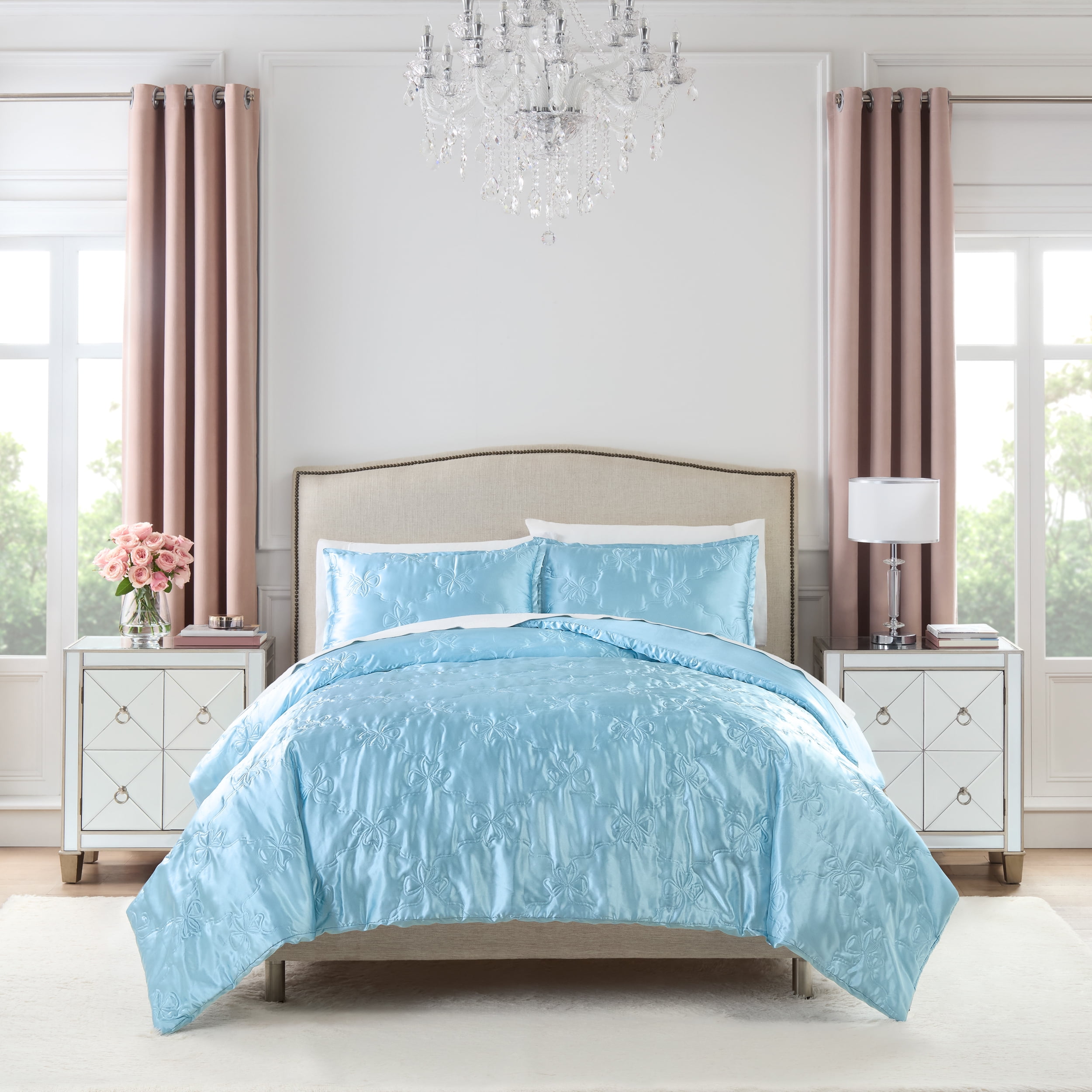 Paris Hilton Cordelia Satin Blue 3-Piece King Comforter Set - Walmart.com