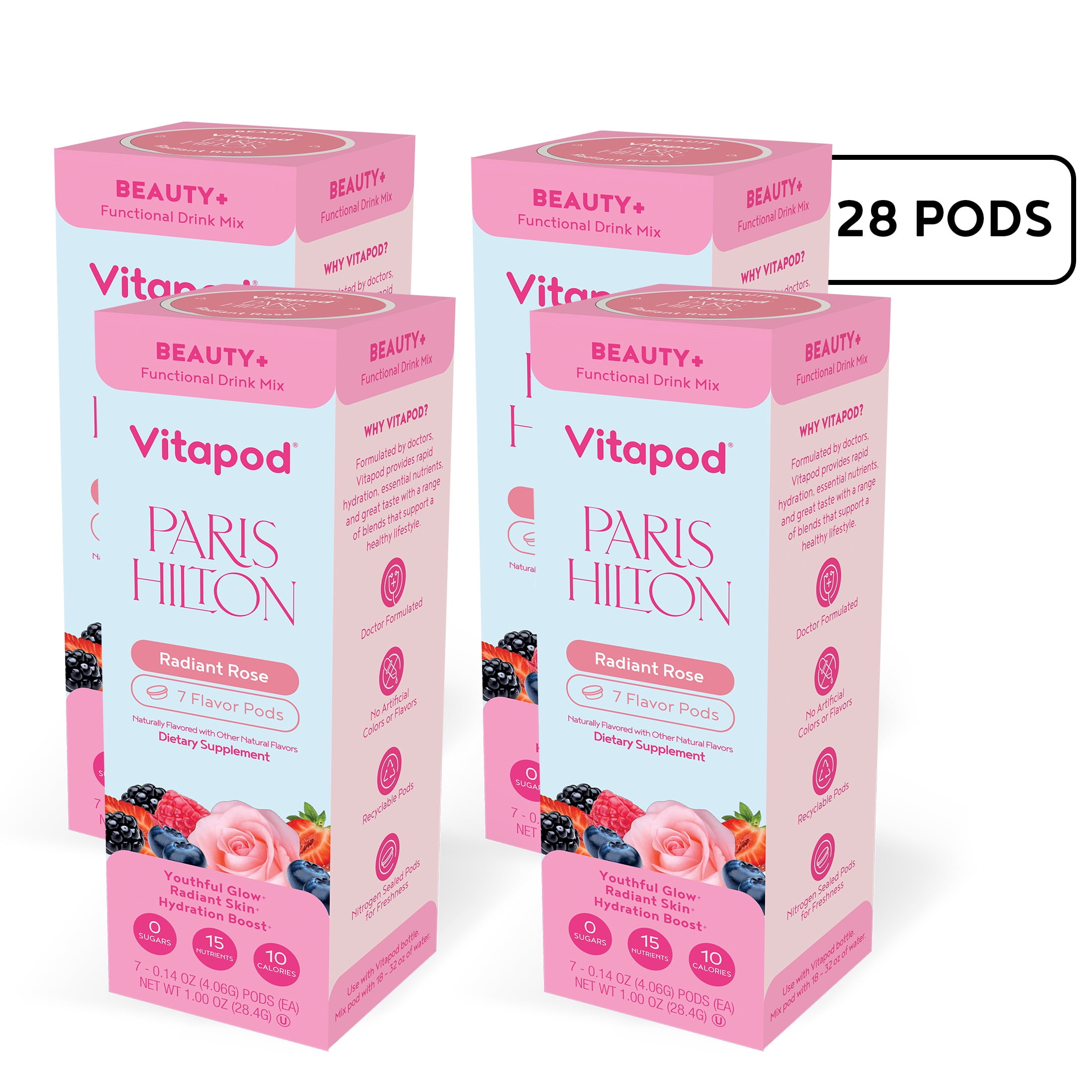 Paris Hilton x Vitapod Beauty+ Radiant Rose Functional Drink Mix, 28 ...