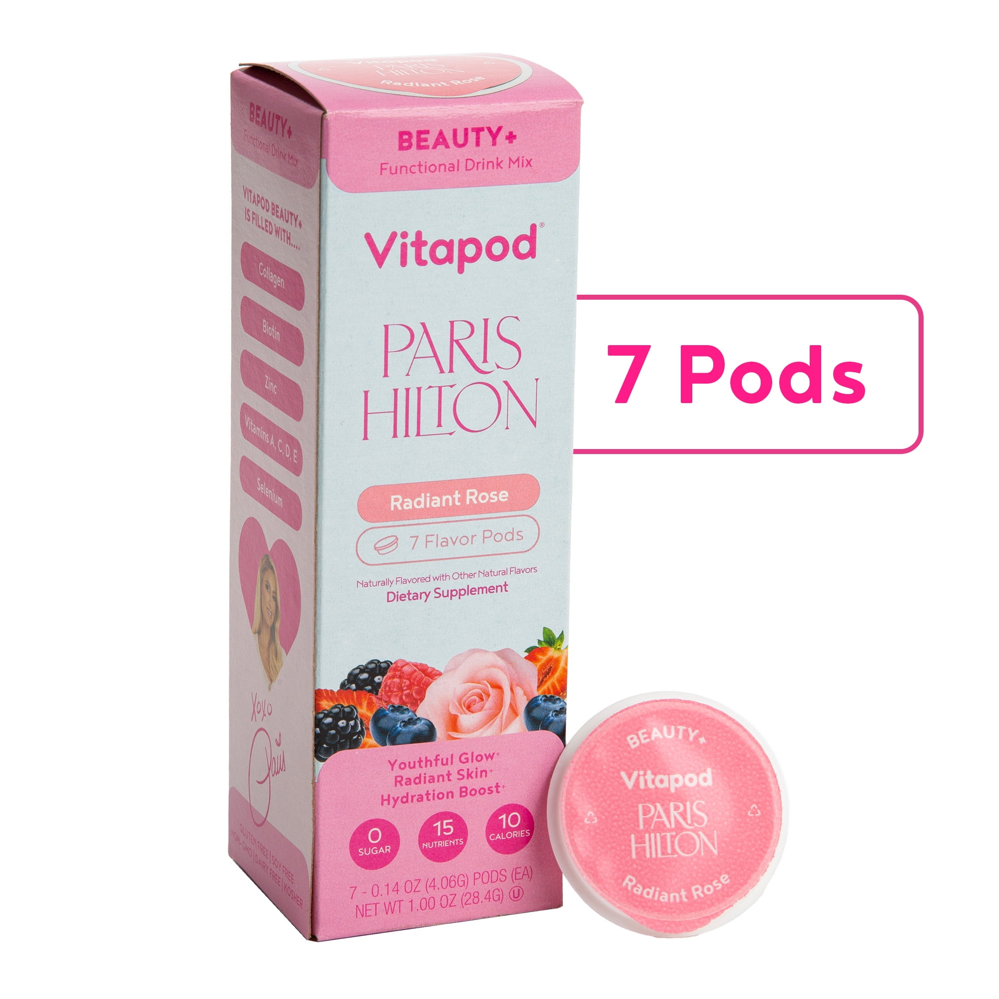 Paris Hilton x Vitapod Beauty+ Radiant Rose Functional Drink Mix, 7 ...