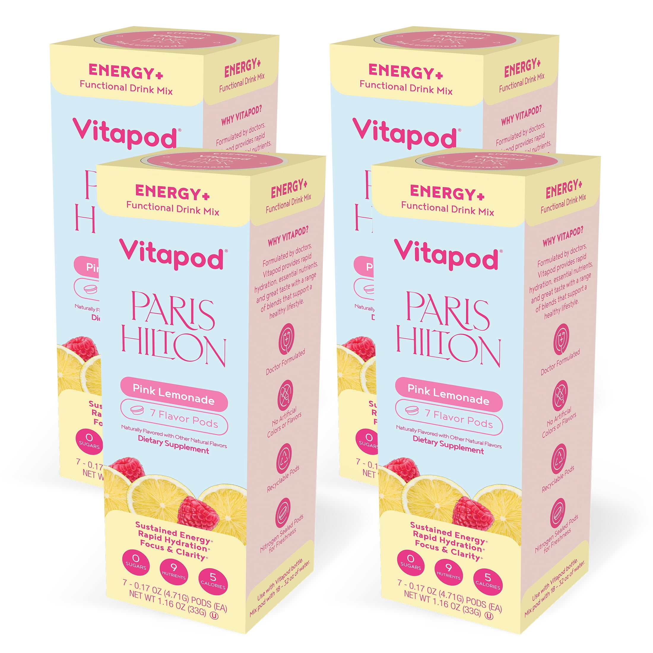 Paris Hilton x Vitapod Energy+ Pink Lemonade Functional Drink Mix, 28 Pods, Sugar-Free, 200mg ...