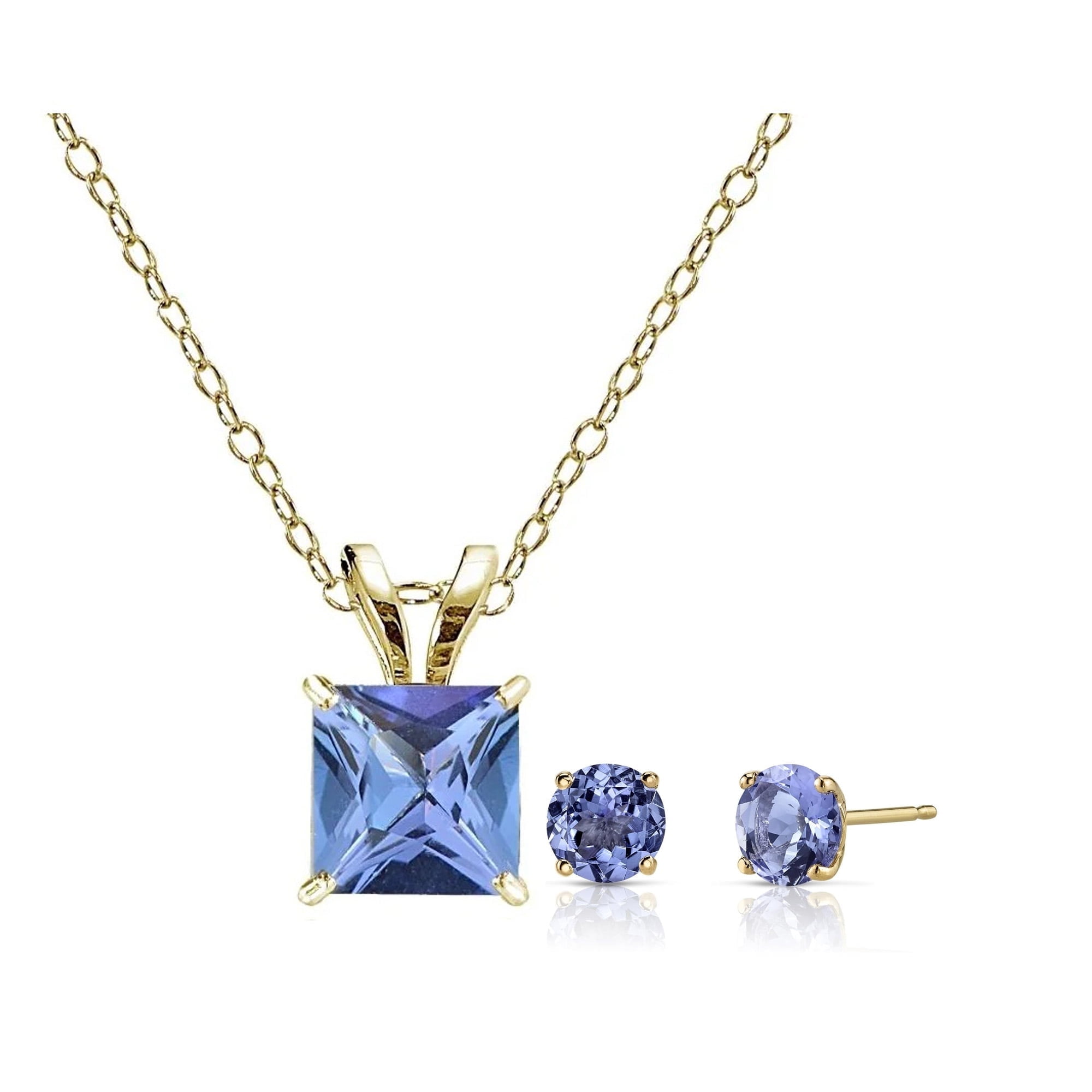 Paris Jewelry 1 Ct Tanzanite Princess Cut 18K Yellow Gold 18 Inch Cable ...