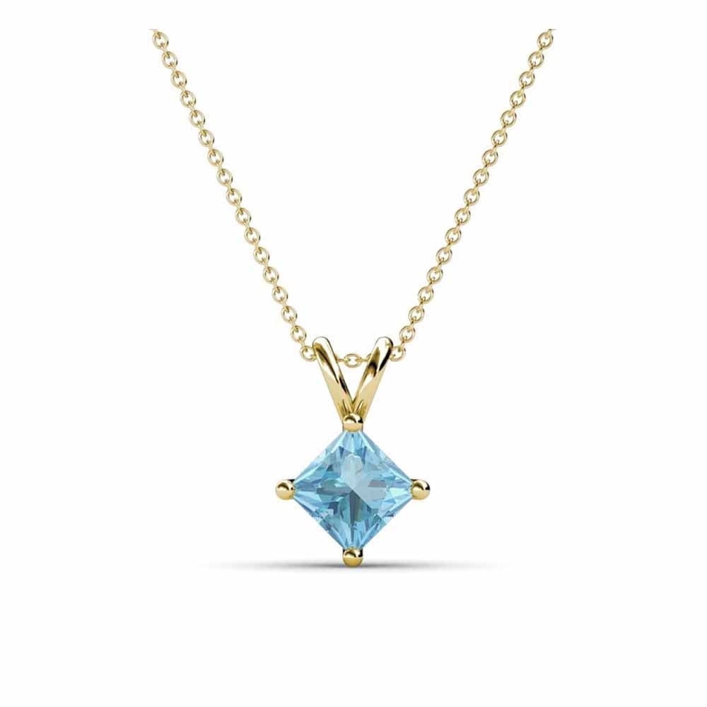 Paris Jewelry 14K Yellow Gold Necklace Princess Created Blue Topaz 18 ...