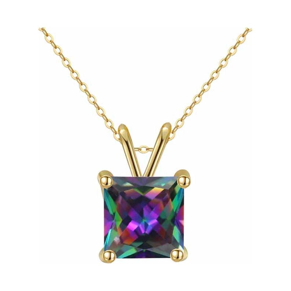 Paris Jewelry 14K Yellow Gold Necklace Princess Created Mystic Sapphire ...