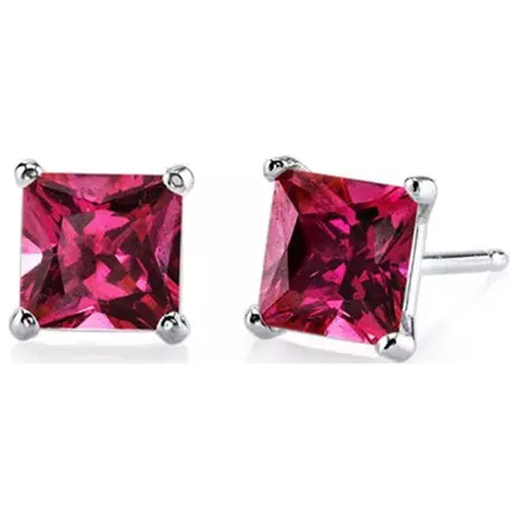 Paris Jewelry 14k White Gold 2 Ct Princes Cut Created Ruby Stud ...