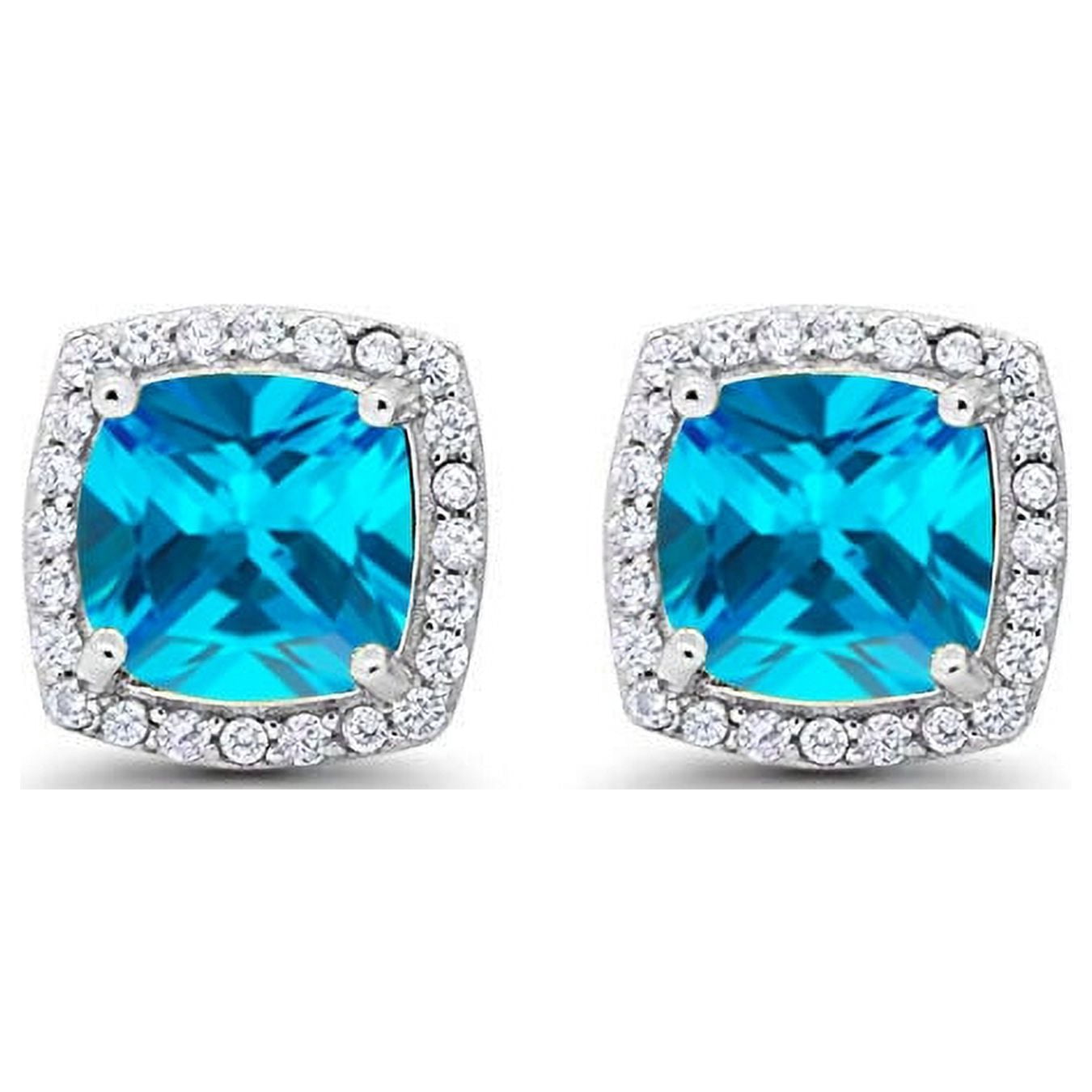 Paris Jewelry 14k White Gold Plated 4 Ct Princess Cut Blue Topaz Stud ...