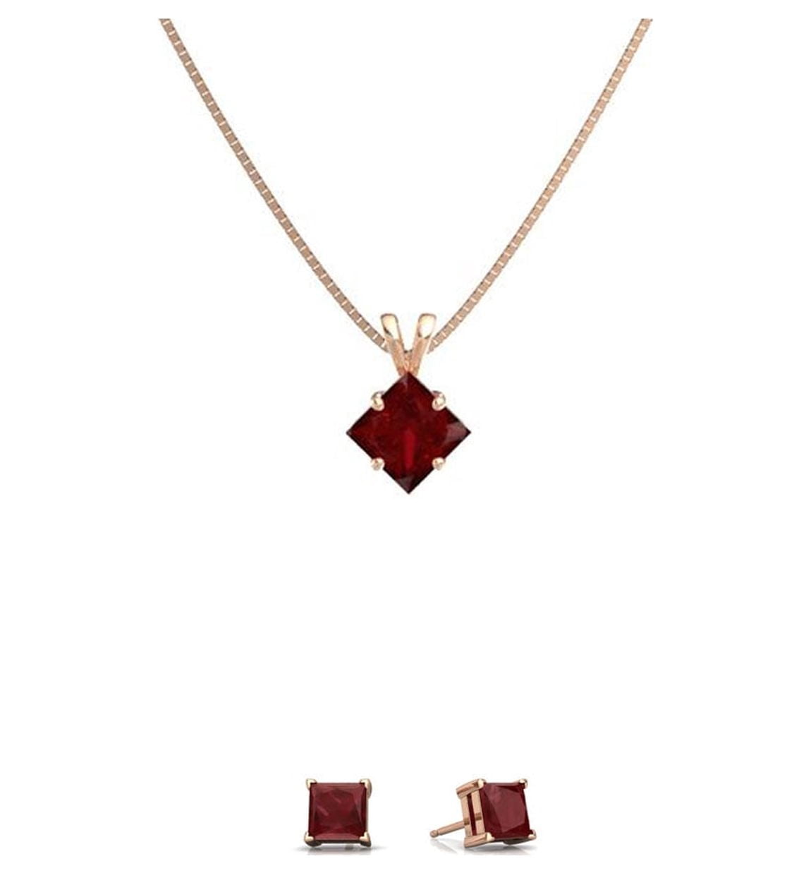 Paris Jewelry 18K Rose Gold 1/2ct Ruby Square 18 Inch Necklace and ...