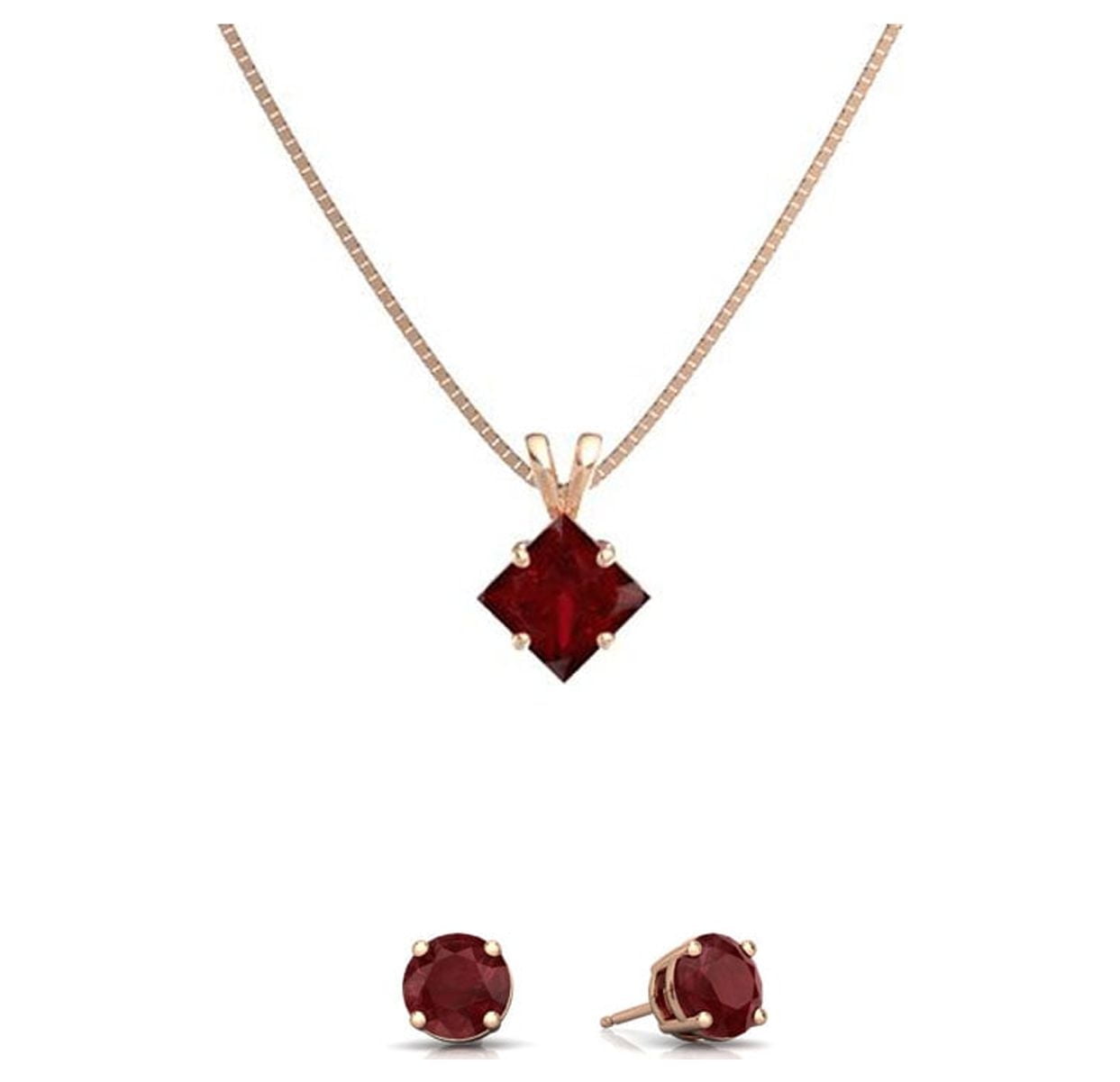 Paris Jewelry 18K Rose Gold 4ct Ruby Princess Cut 18 Inch Necklace and ...