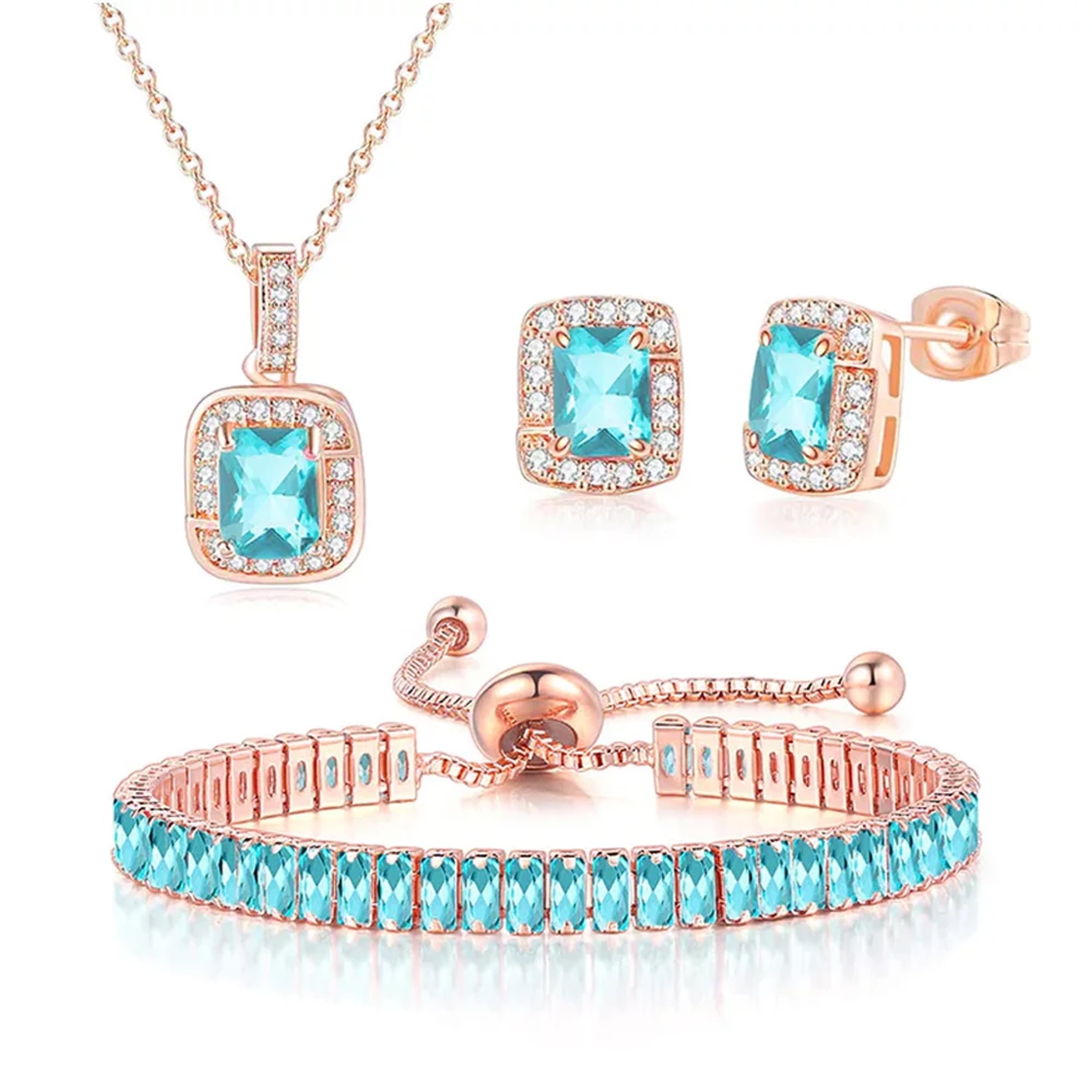 Paris Jewelry 18K Rose Gold Created Blue Topaz Princess Halo Pendant ...
