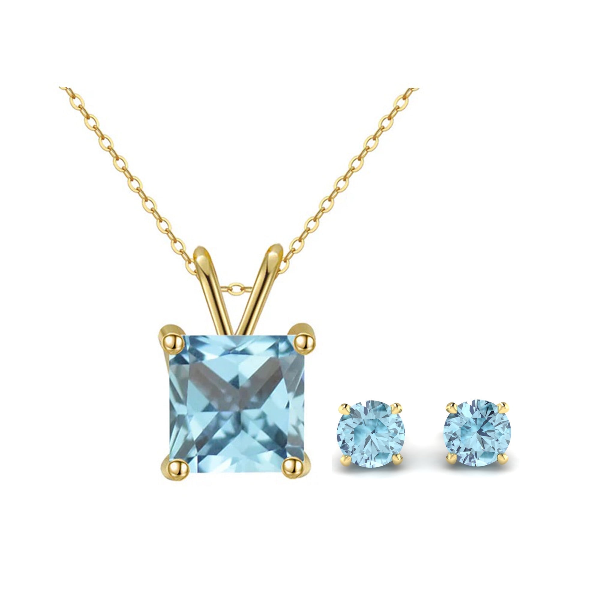 Paris Jewelry 18K Yellow Gold 0.5 ct Aquamarine Princess Cut 18 in ...