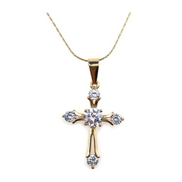 JewelersClub 14K Gold Plated Accent Diamond Cross Pendant Necklace for ...