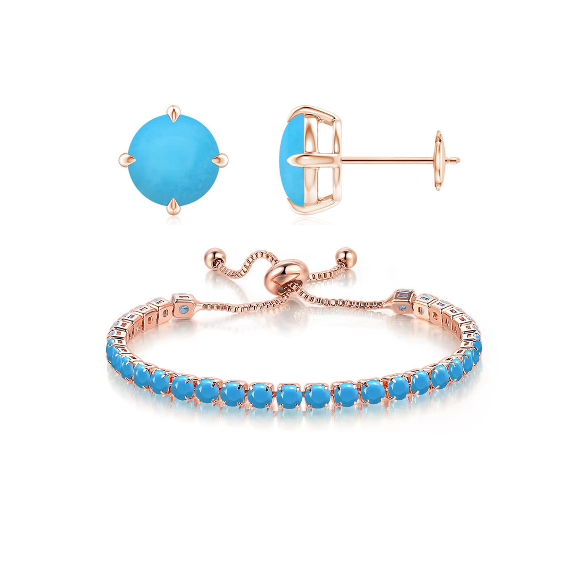 Paris Jewelry 18k Rose Gold Plated 6 Carat Created Turquoise Round ...
