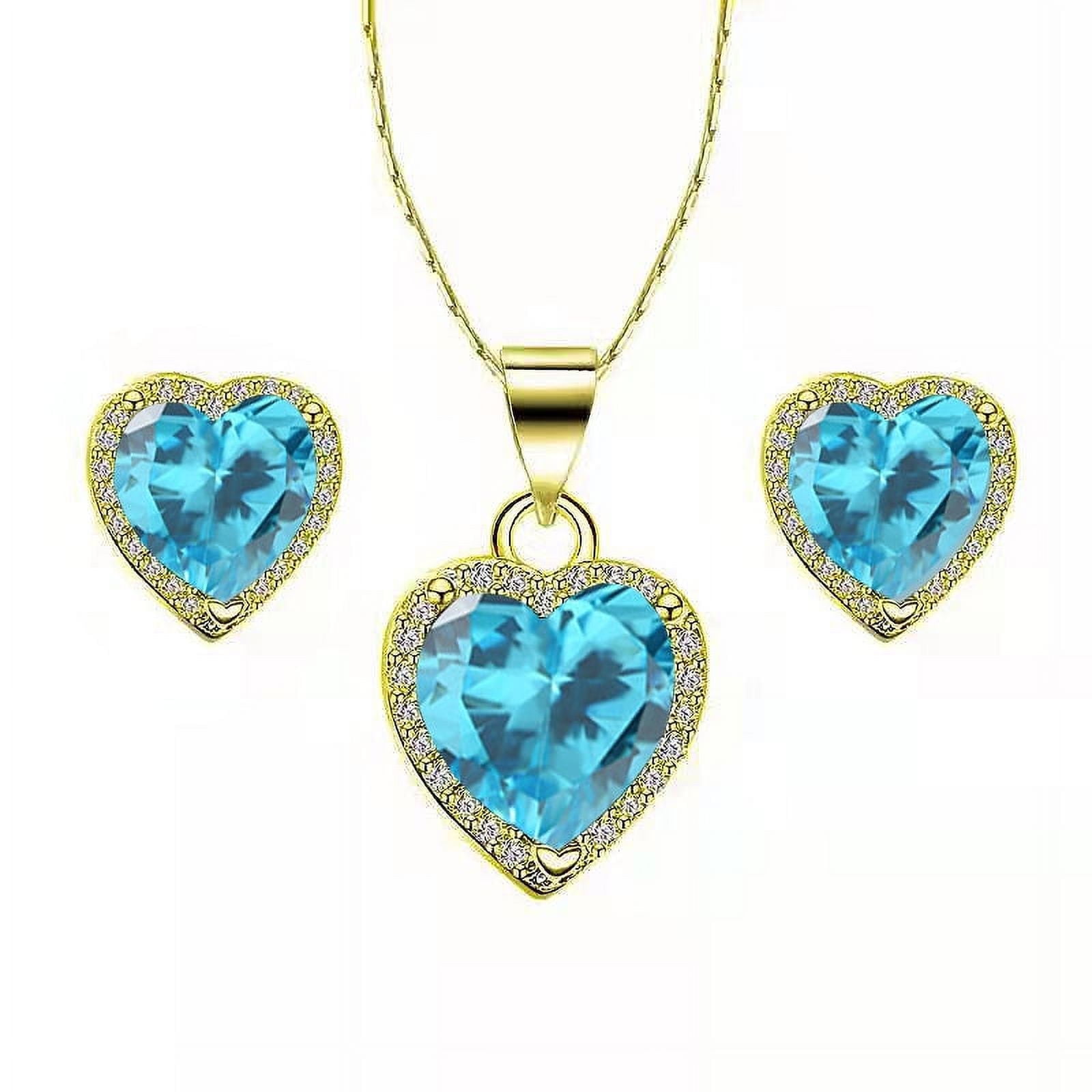 Paris Jewelry 24k Yellow Gold Heart Blue Topaz Full Set Necklace ...