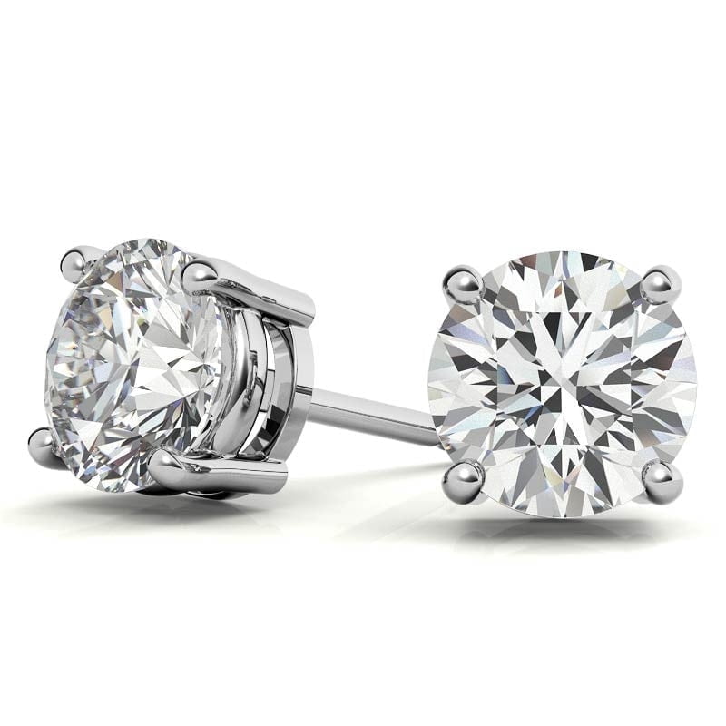 Round Shaped White Moissanite Solitaire Stud Earrings, 2 ct. 18K White ...