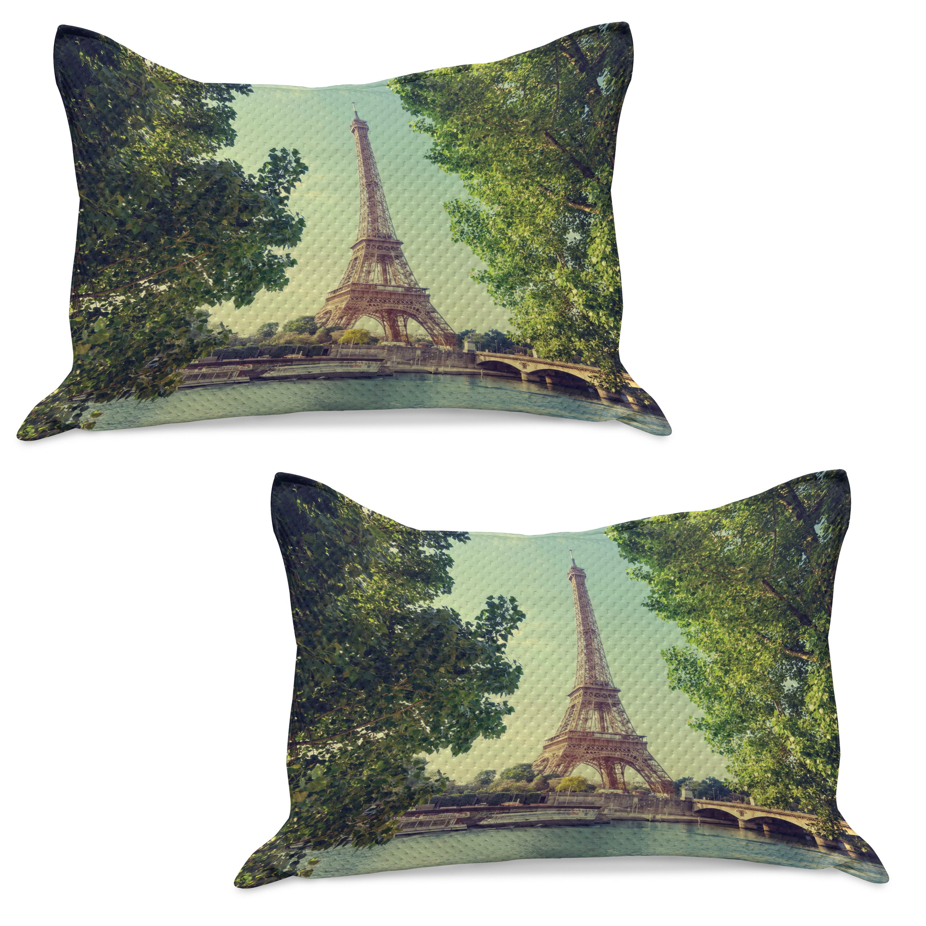 Paris Knitted Quilt Pillowcover Set of 2, Eiffel Tower Seine River ...