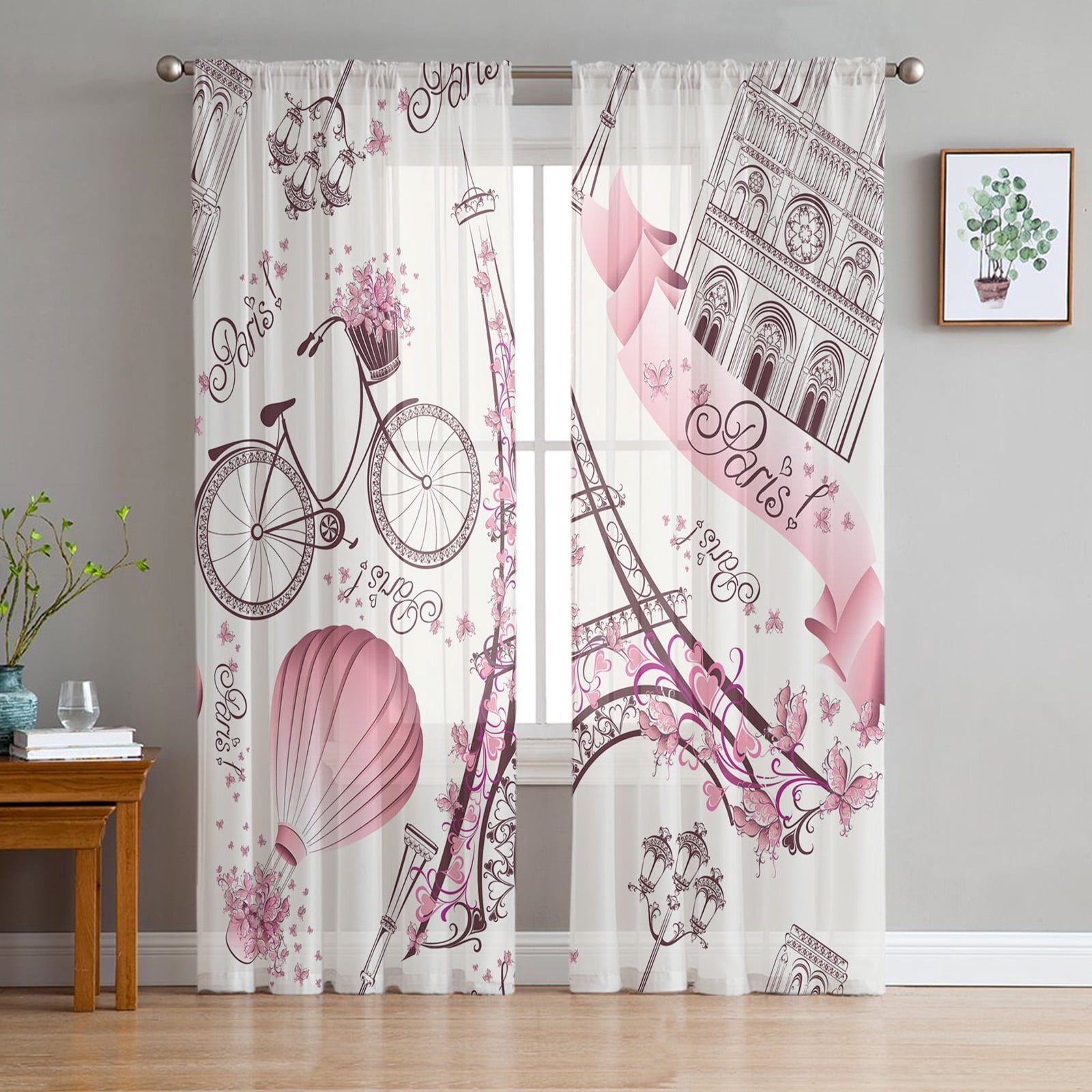 Paris Landscape Building Balcony Sheer Window Curtains for Bedroom ...
