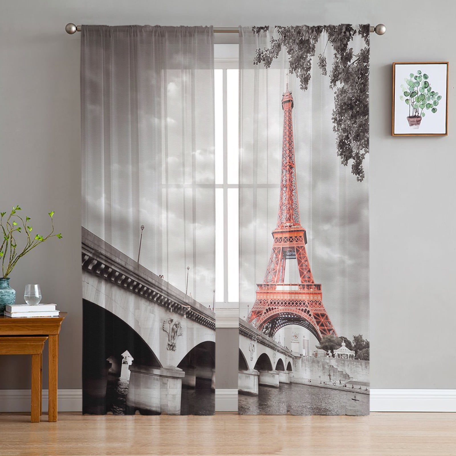 Paris Landscape Building Balcony Sheer Window Curtains for Bedroom ...