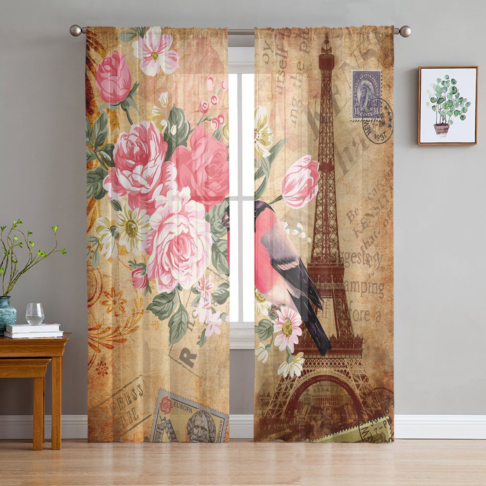 Paris Landscape Building Balcony Sheer Window Curtains for Bedroom ...