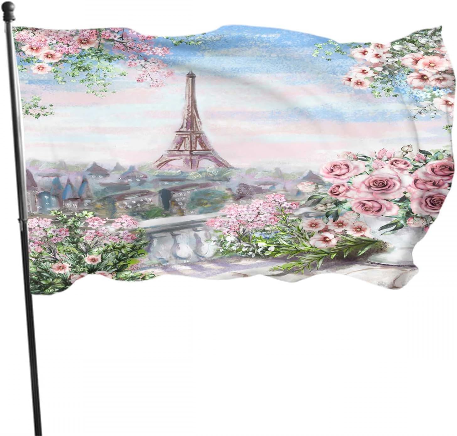 Paris Landscape Eiffel Tower Flag Double Sided Seasonal Banners Balcony ...