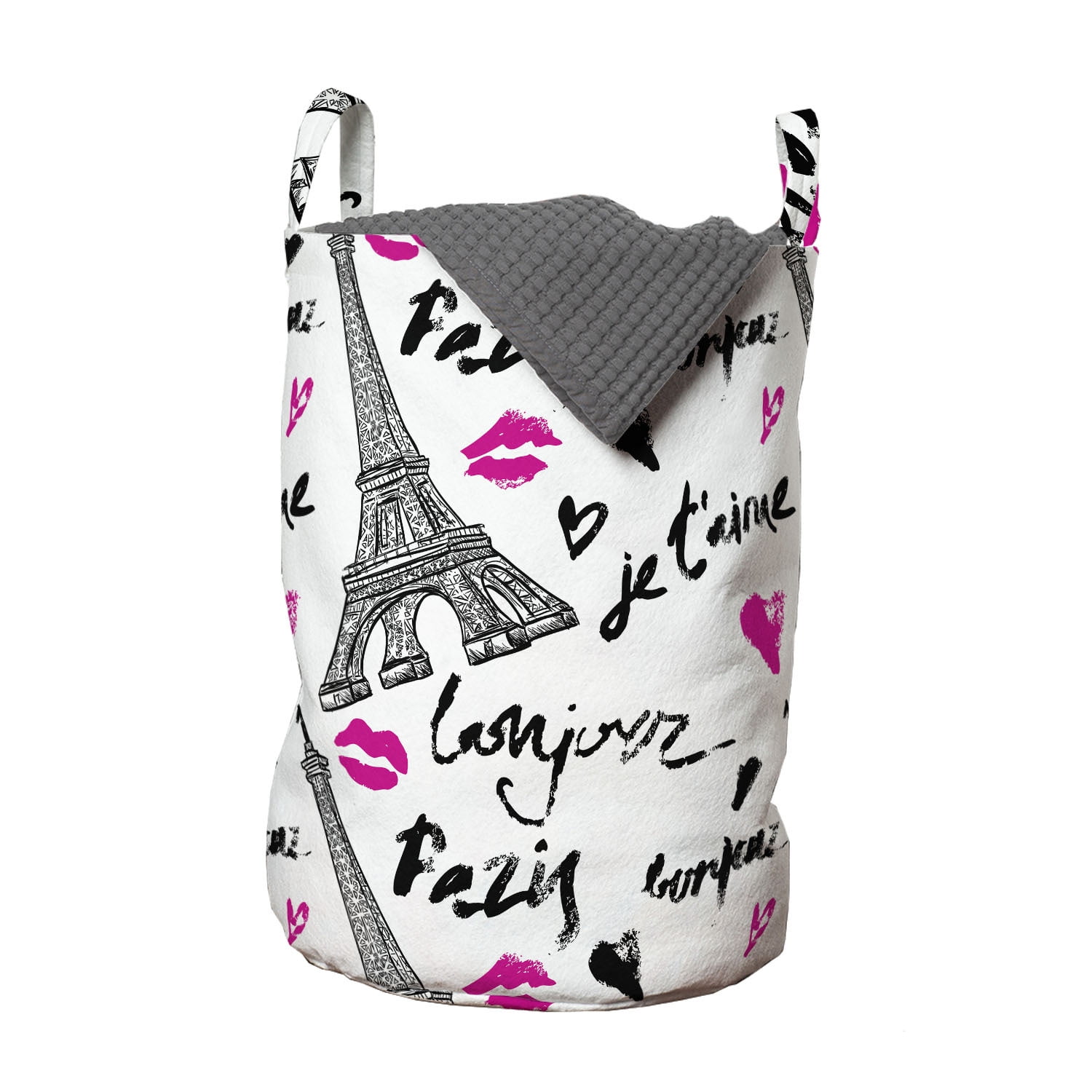Paris Laundry Bag, Eiffel Tower Lipstick Kiss Heart Shape Words Love ...