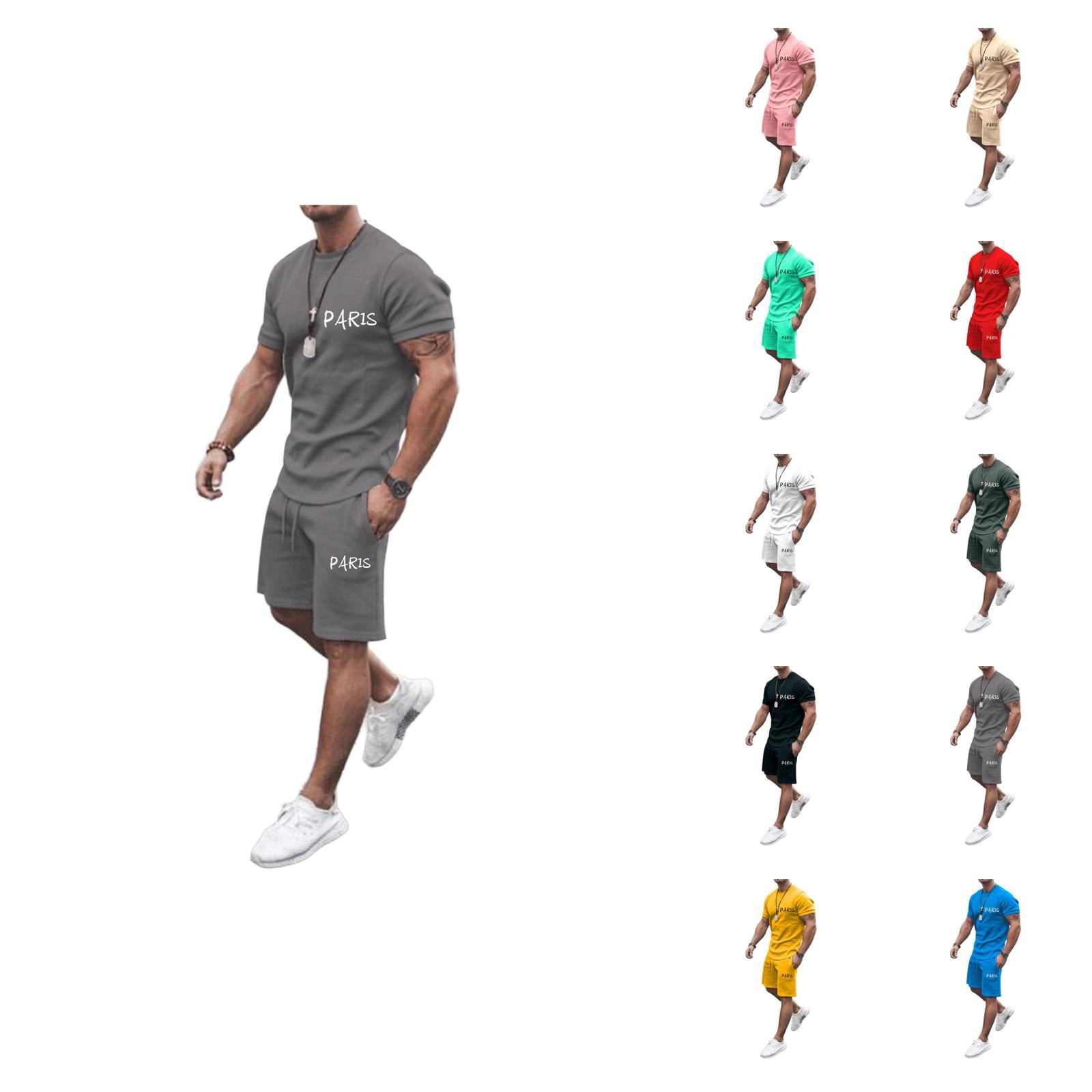 Paris Letter Graphic Short Sets for Men Crewneck T Shirt and Shorts 2 ...