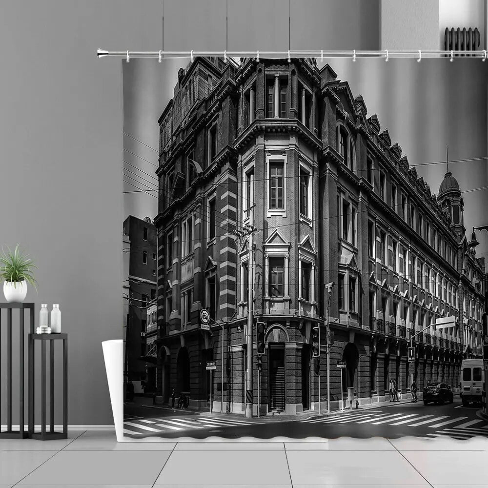 Paris London City Street Scape Shower Curtains Red Bus Car Telephone ...