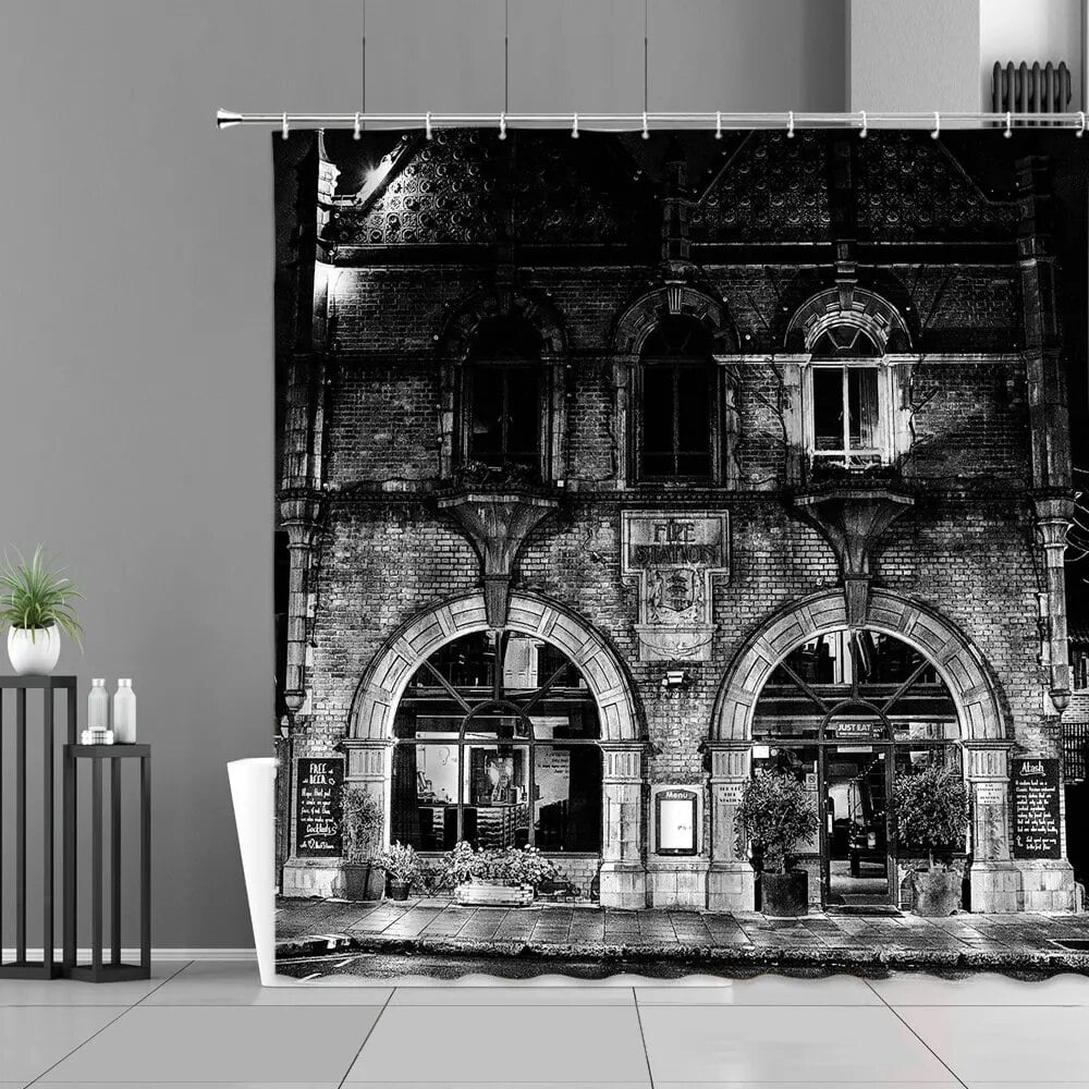 Paris London City Street Scape Shower Curtains Red Bus Car Telephone ...