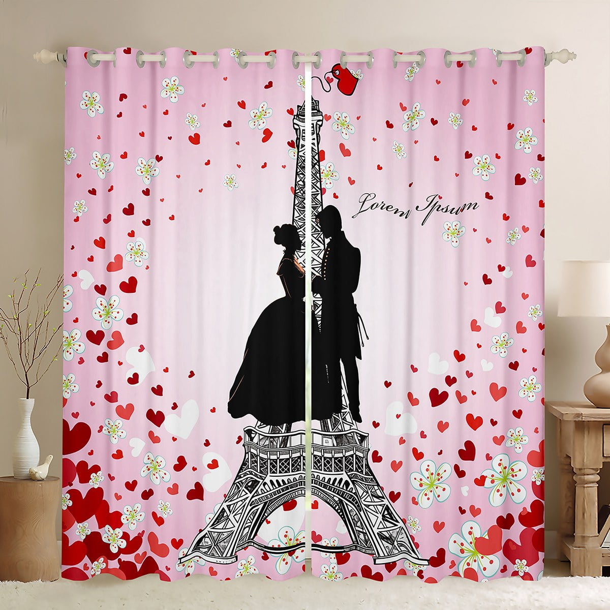 Paris Love Curtains Eiffel Tower Curtains & Drapes Vintage Valentine Wedding Blackout Curtains ...
