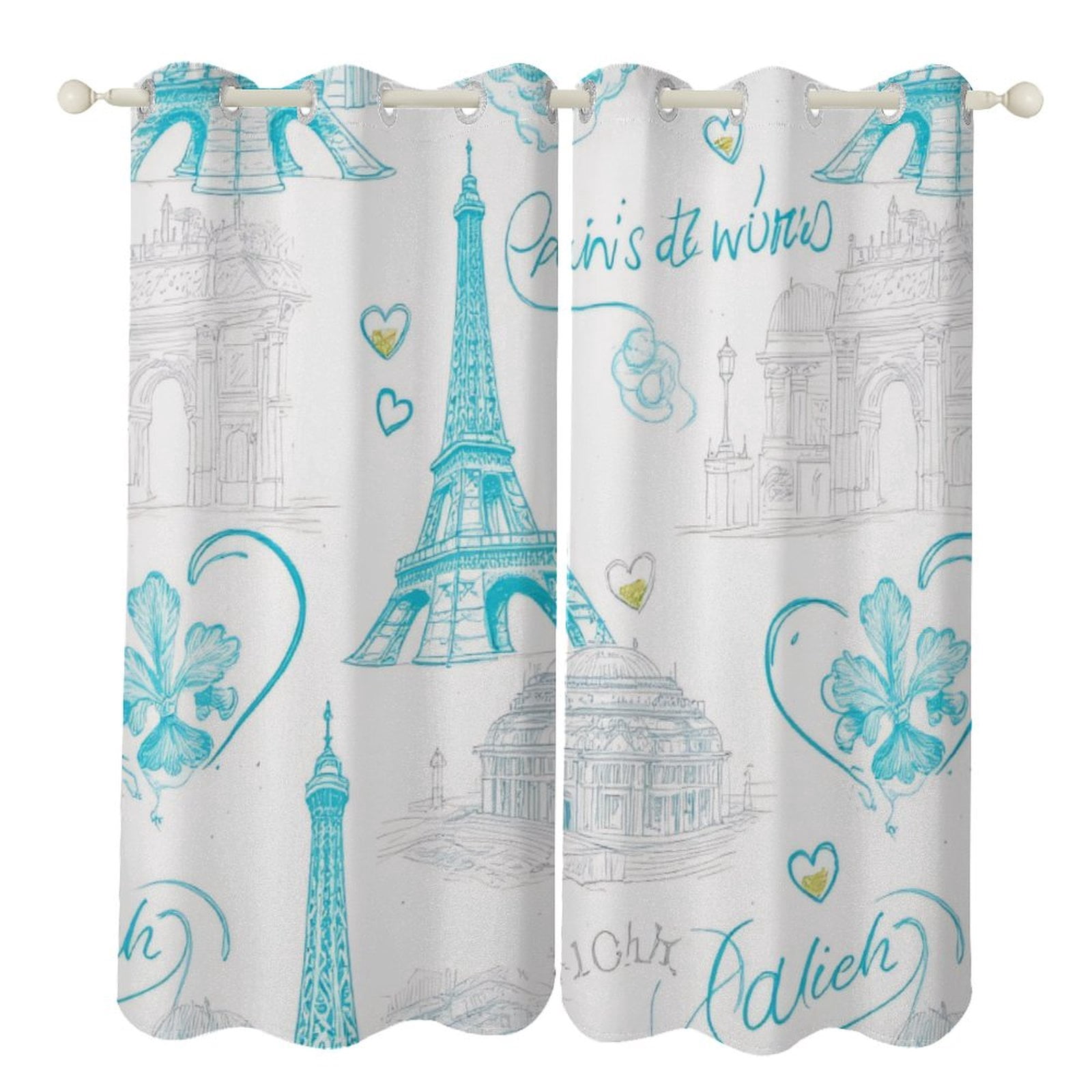 Paris Love Pattern Luxury Window Curtains Blinds for Living Room Kids ...